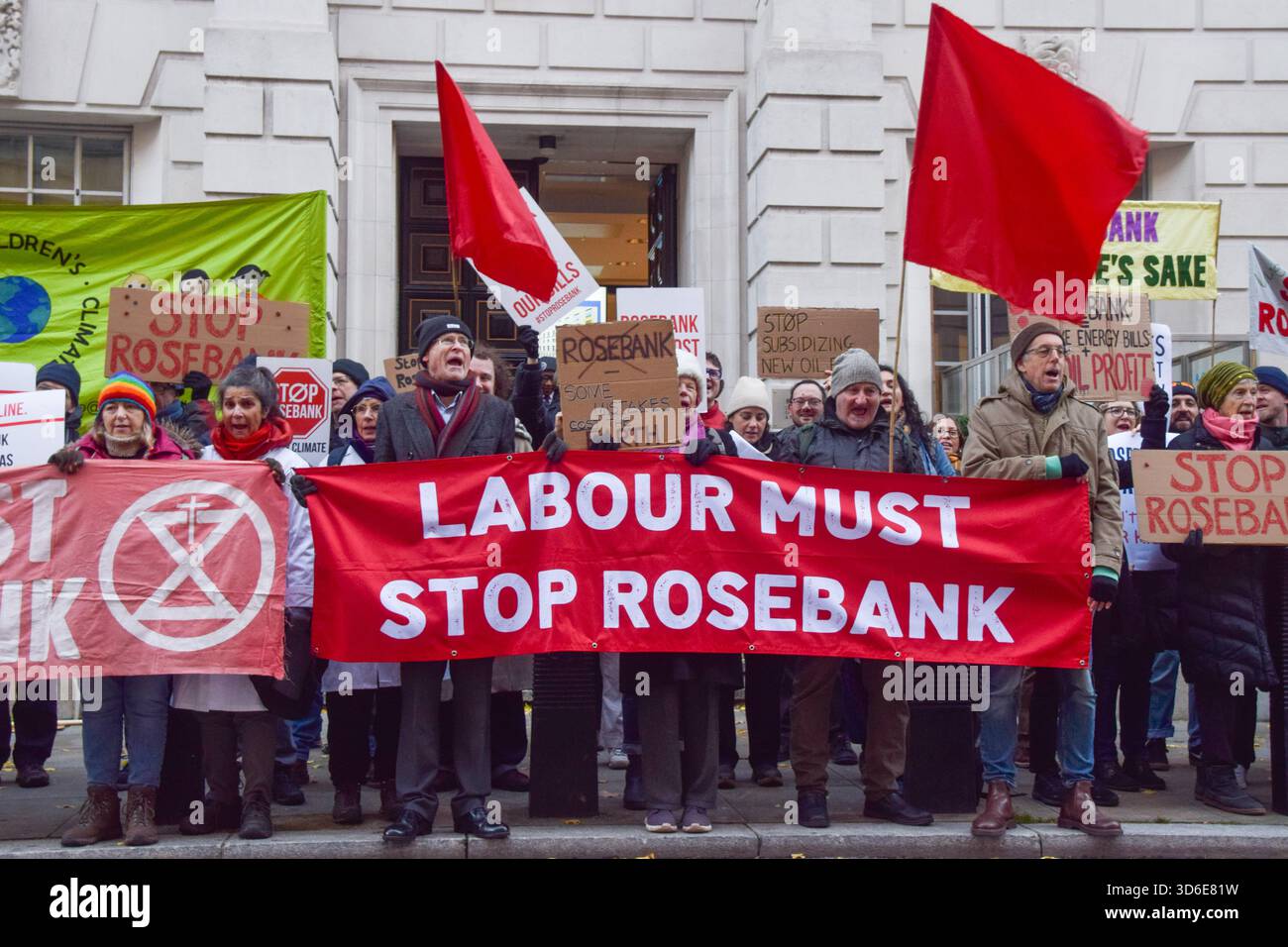 London, UK. 20th November 2025. Climate activists gather outside the ...