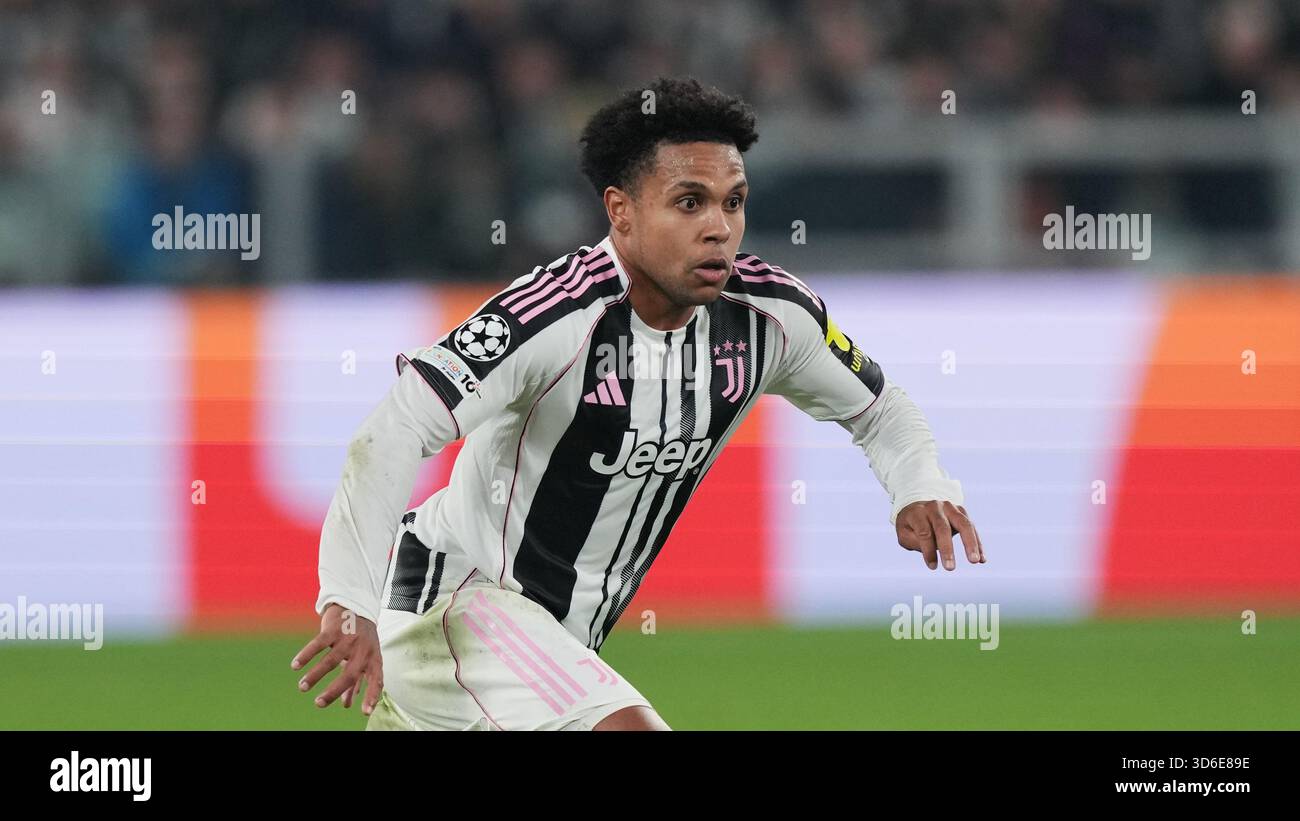Juventus' Weston McKennie controls the ball during the Champions League ...