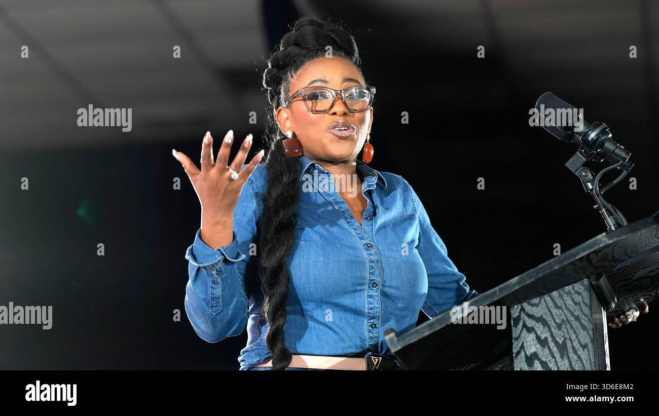Texas Congresswoman Jasmine Crockett speaks to the crowd before ...
