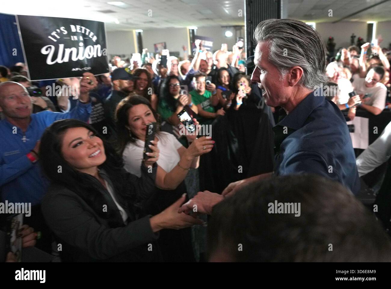 California Gov. Gavin Newsom greets supporters after speaking during a ...