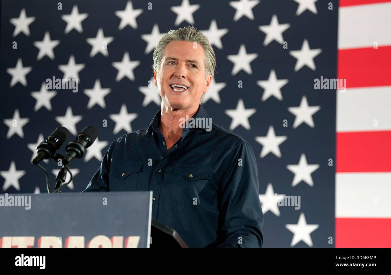 California Gov. Gavin Newsom speaks during a rally with Harris County ...