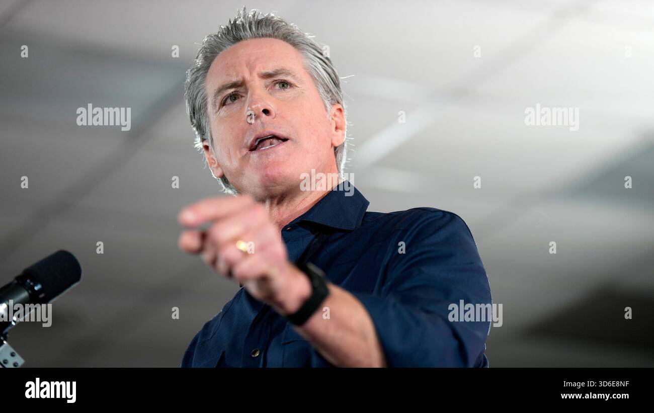 California Gov. Gavin Newsom speaks during a rally with Harris County ...