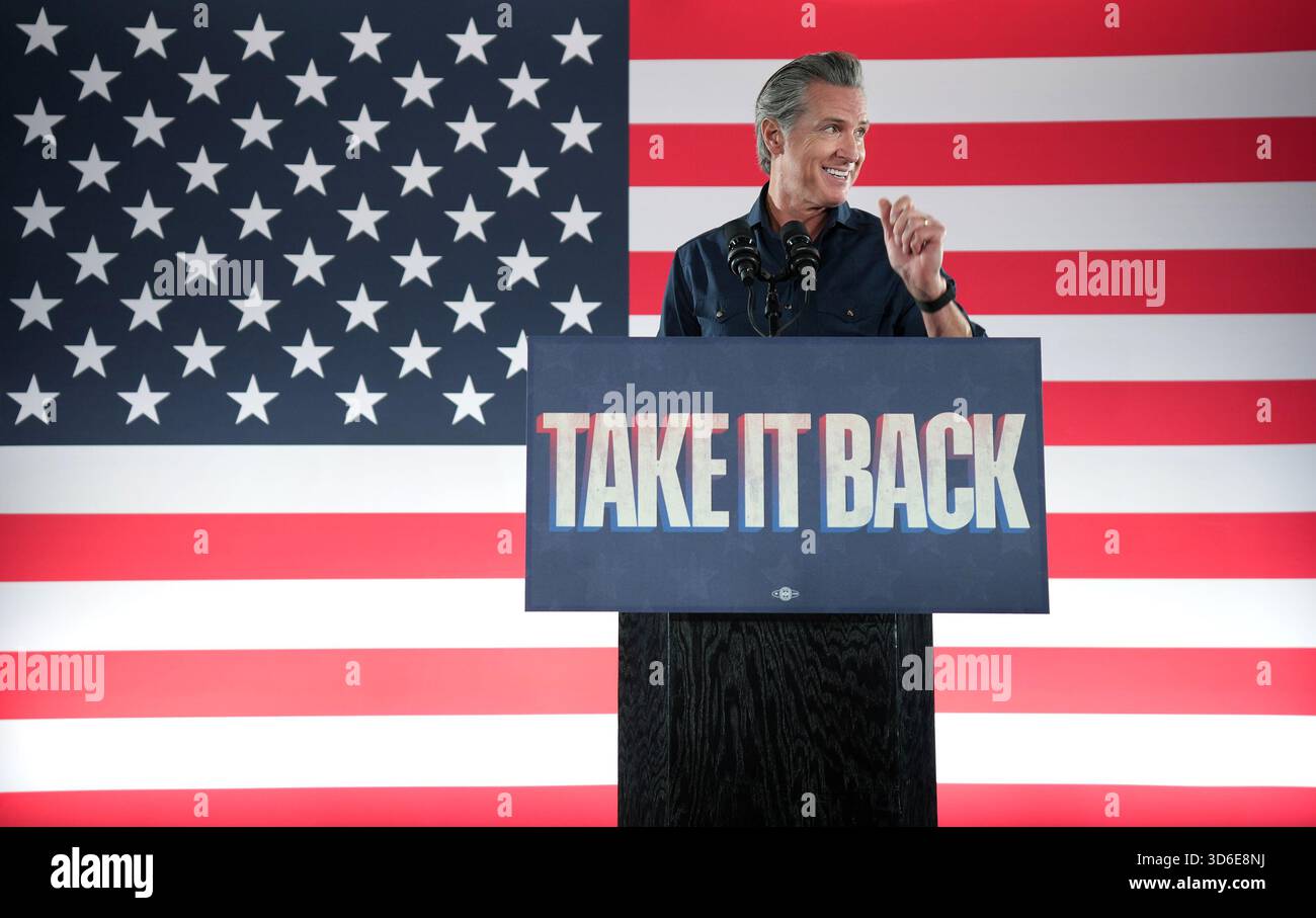 California Gov. Gavin Newsom speaks during a rally with Harris County ...