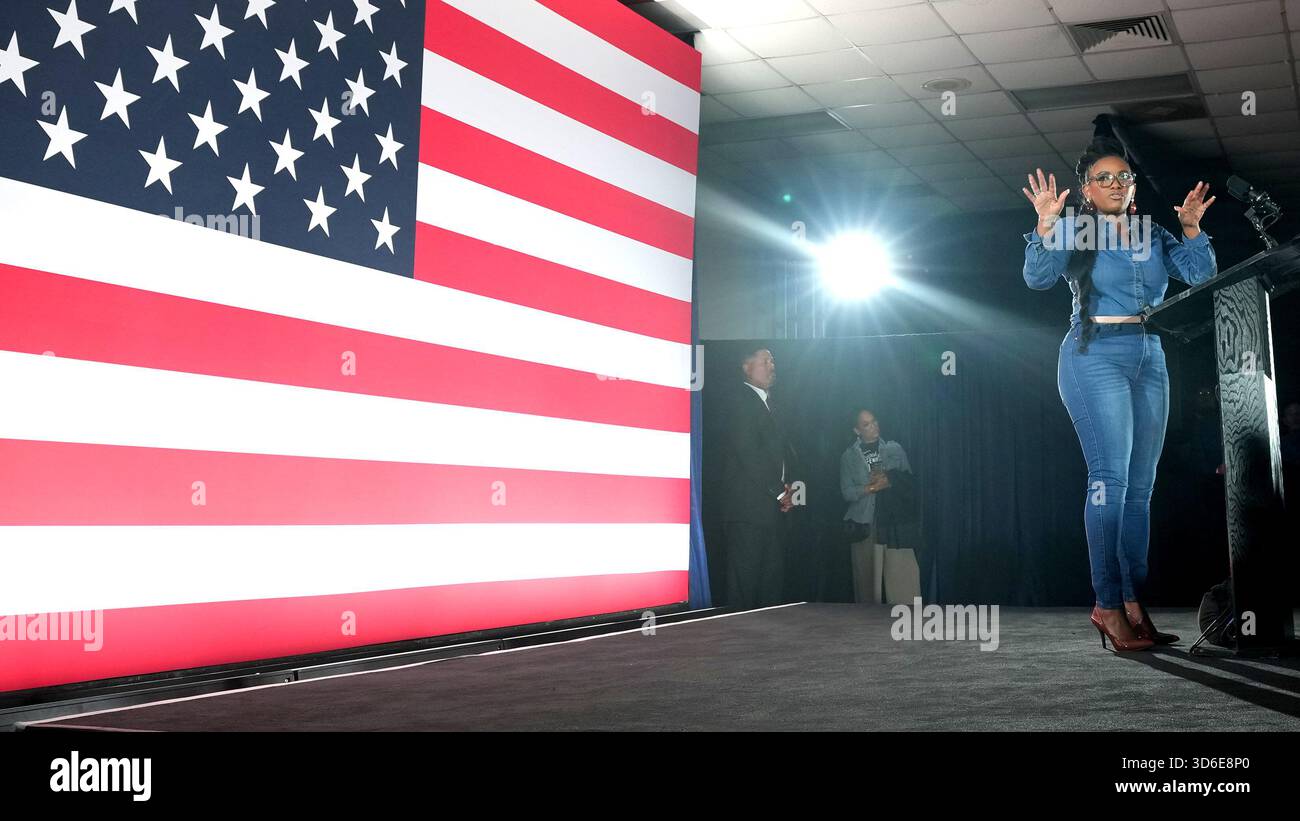 Texas Congresswoman Jasmine Crockett speaks to the crowd before ...