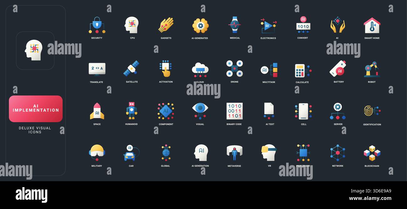 Gradient flat style icons set with artificial intelligence, technology ...