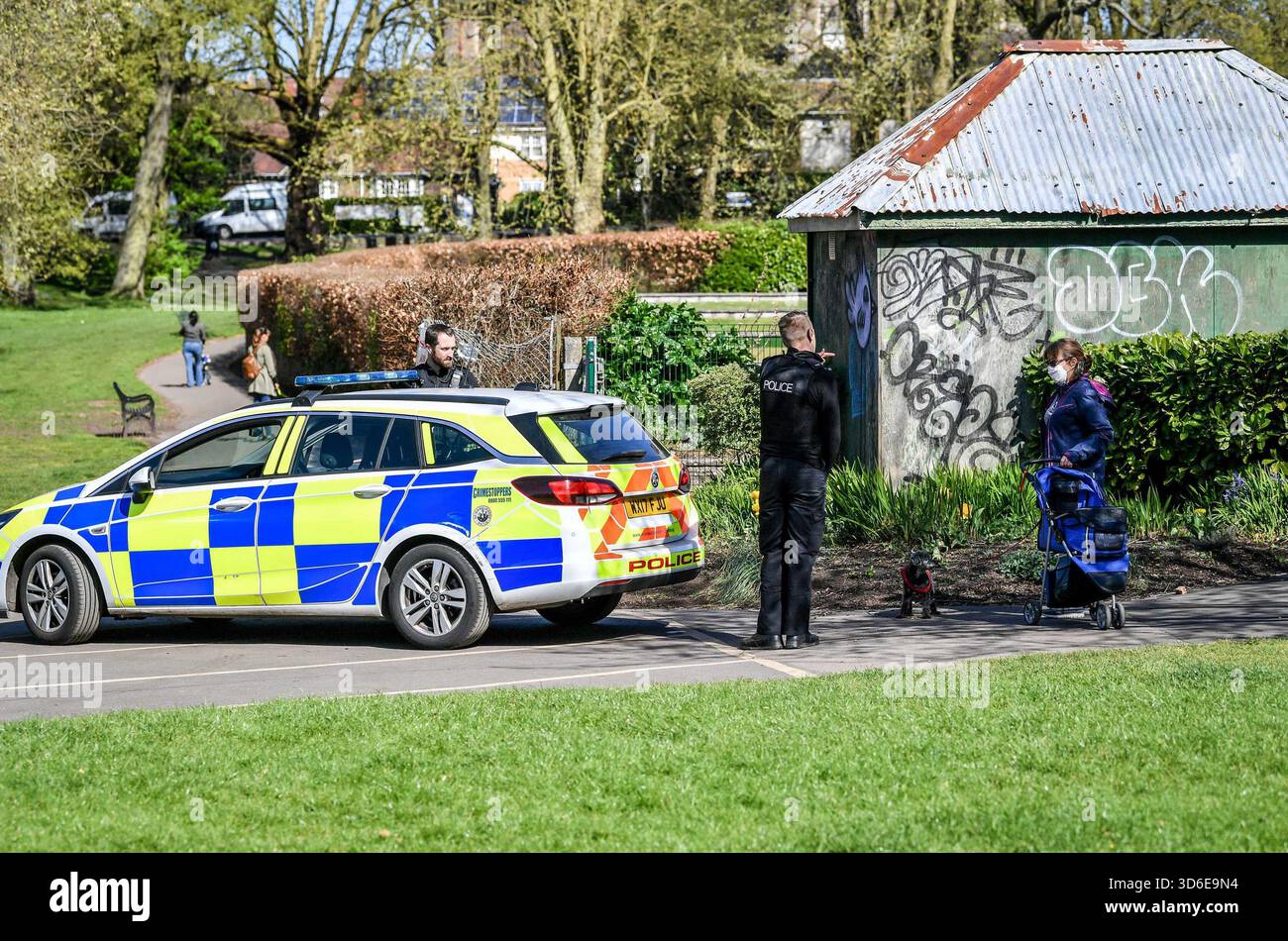 File photo dated 14/4/2020 of police chat with passers by in St George ...