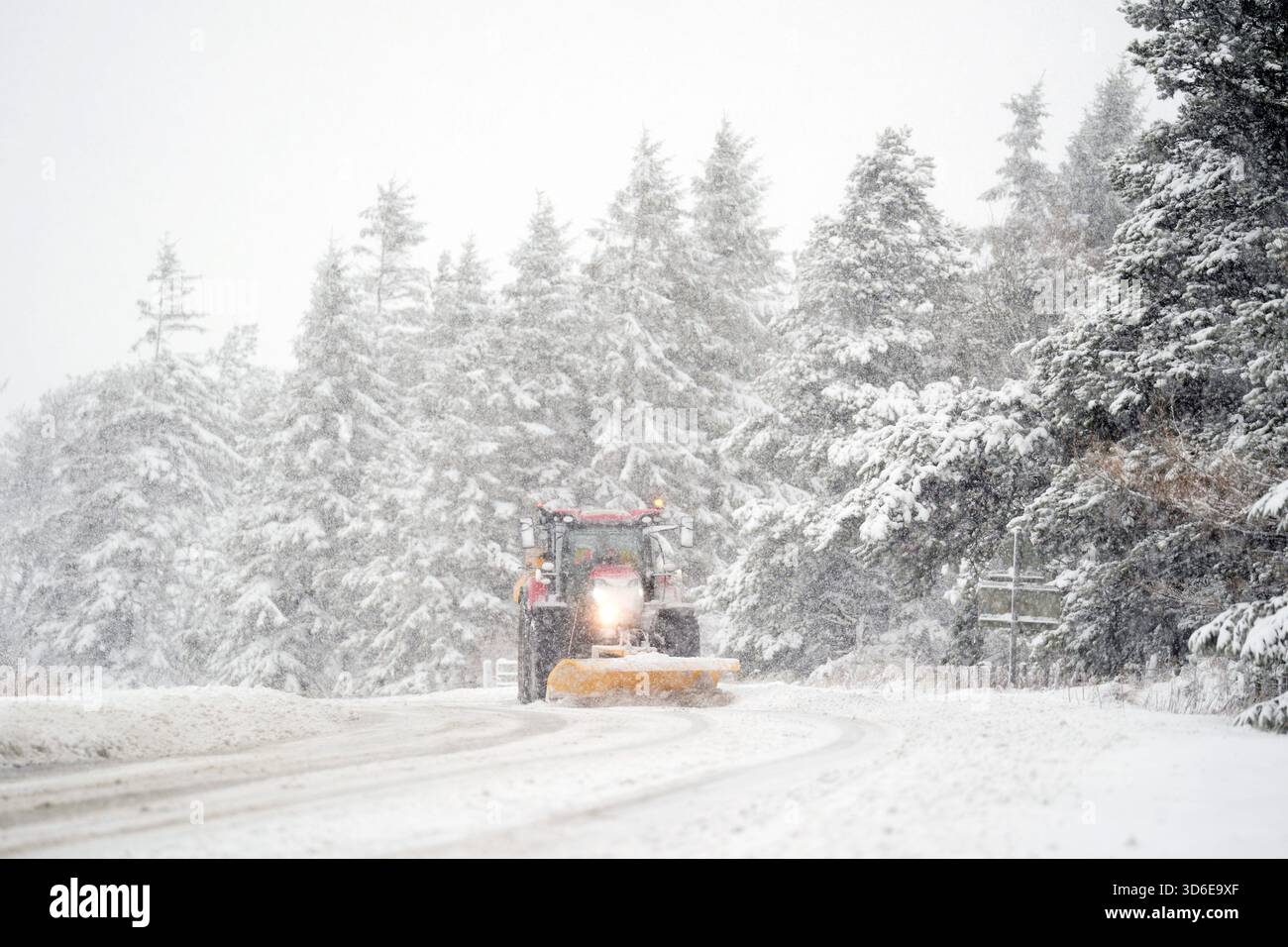 A snow plough on the A169 between Pickering and Whitby on the North ...