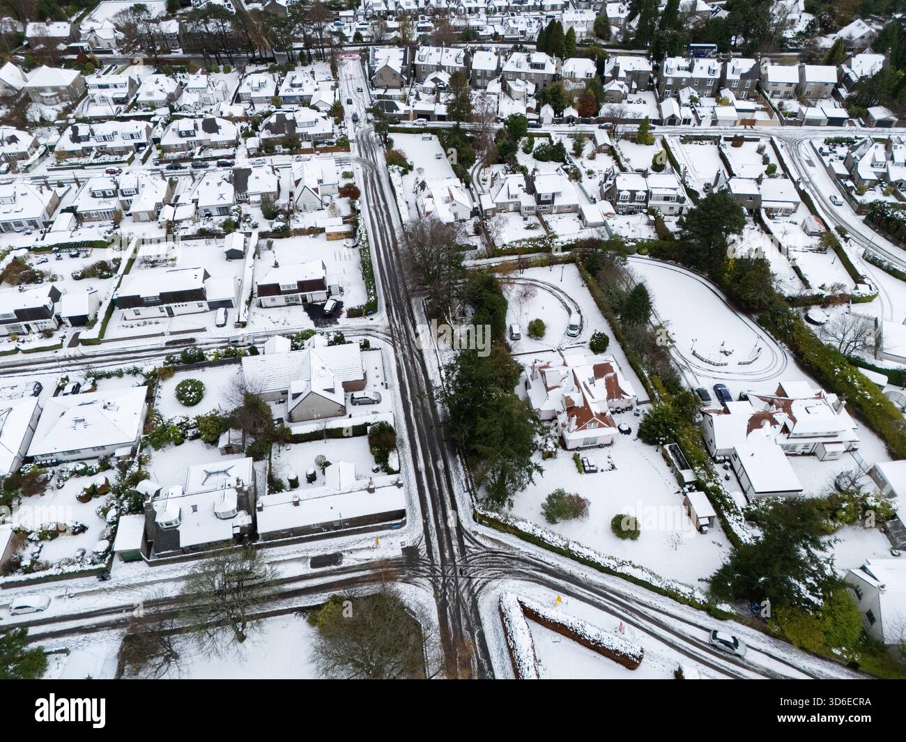 Snow covered houses and streets in Cults Aberdeen following two days of ...