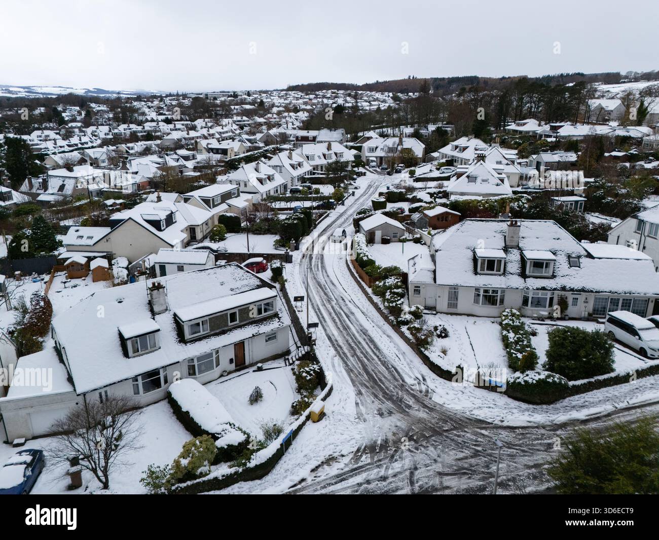 Snow covered houses and streets in Cults Aberdeen following two days of ...