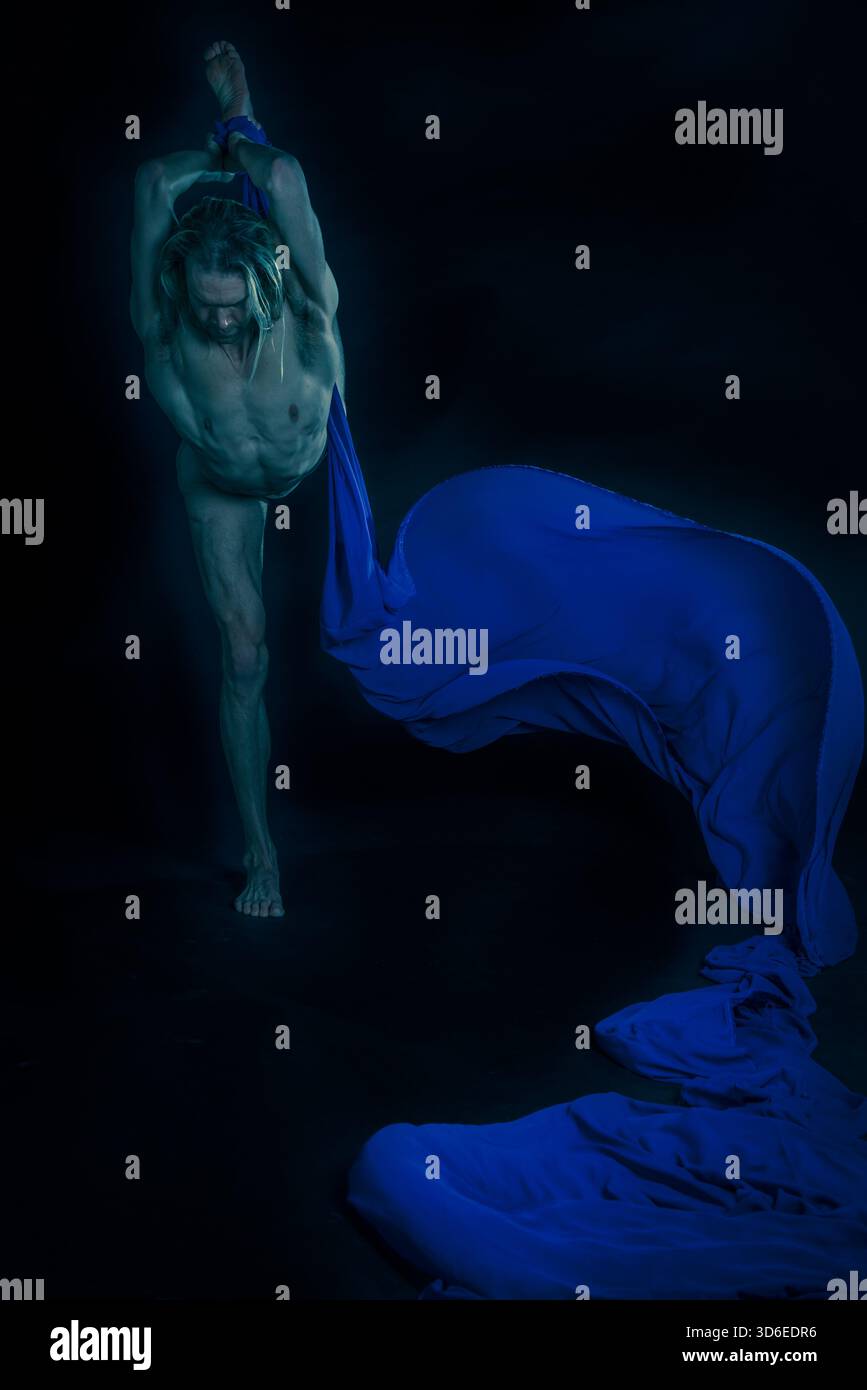 Color portrait of a male ballet dancer performing an elegant classical ...
