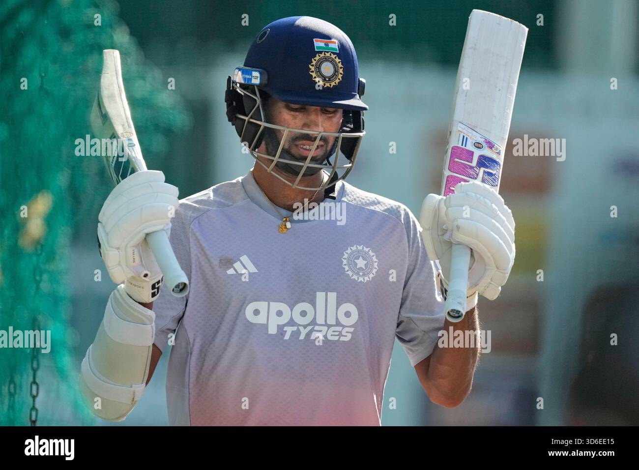 India's Washington Sundar ready to bat during a practice session ahead ...