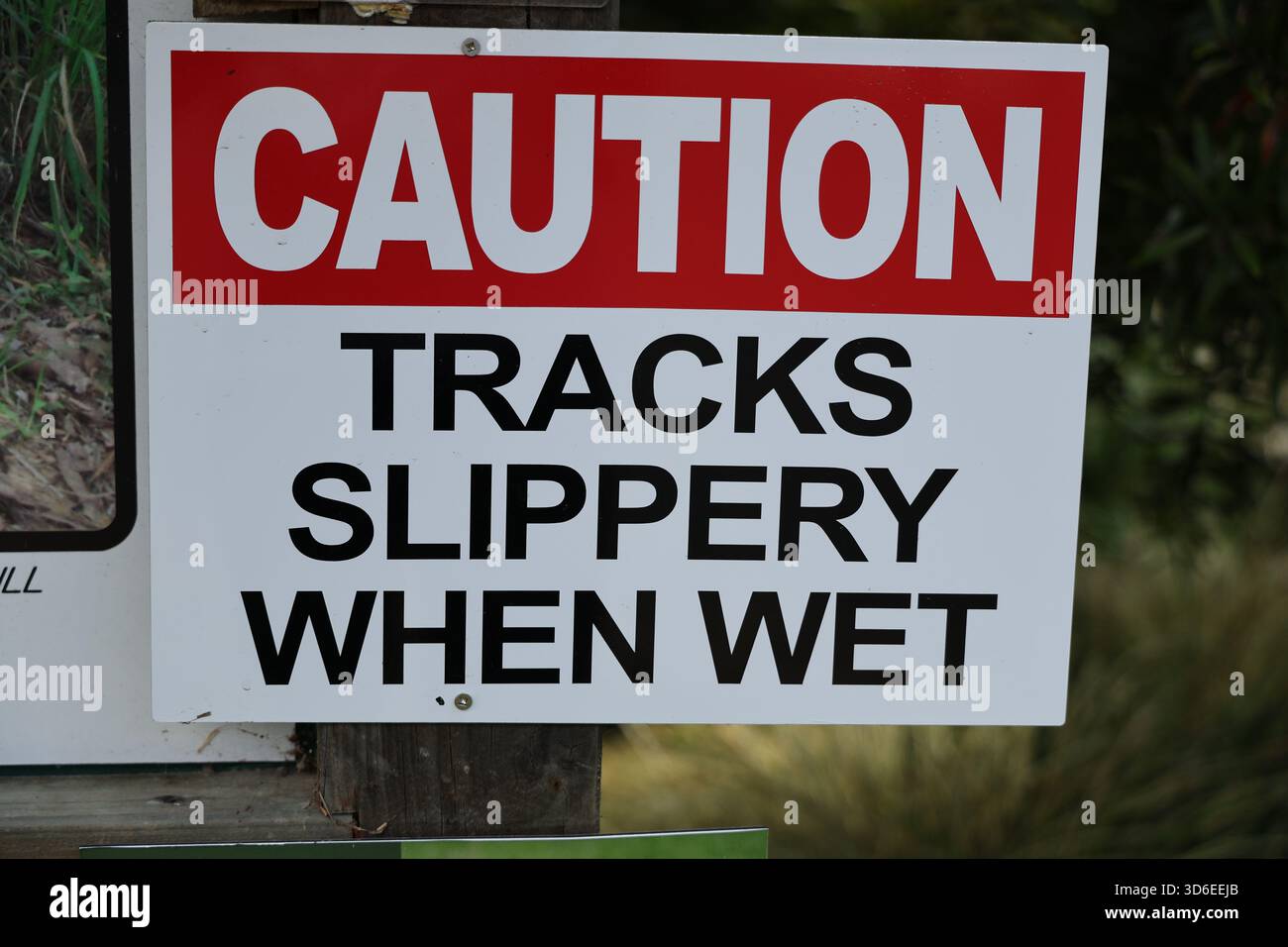 Outdoor Warning Panel Displays Safety Message Stock Photo - Alamy