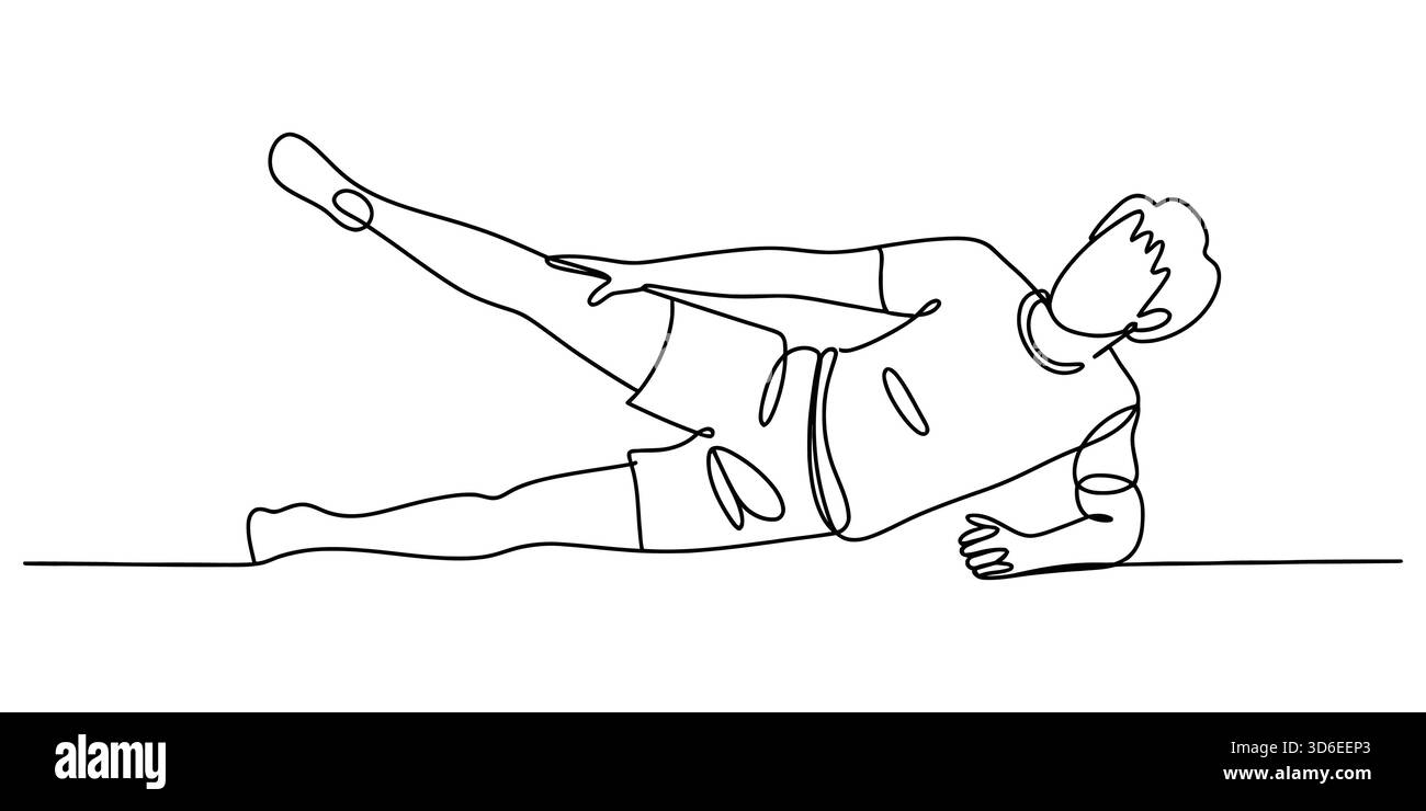 Minimalist one line art drawing of a person doing a leg raise workout ...