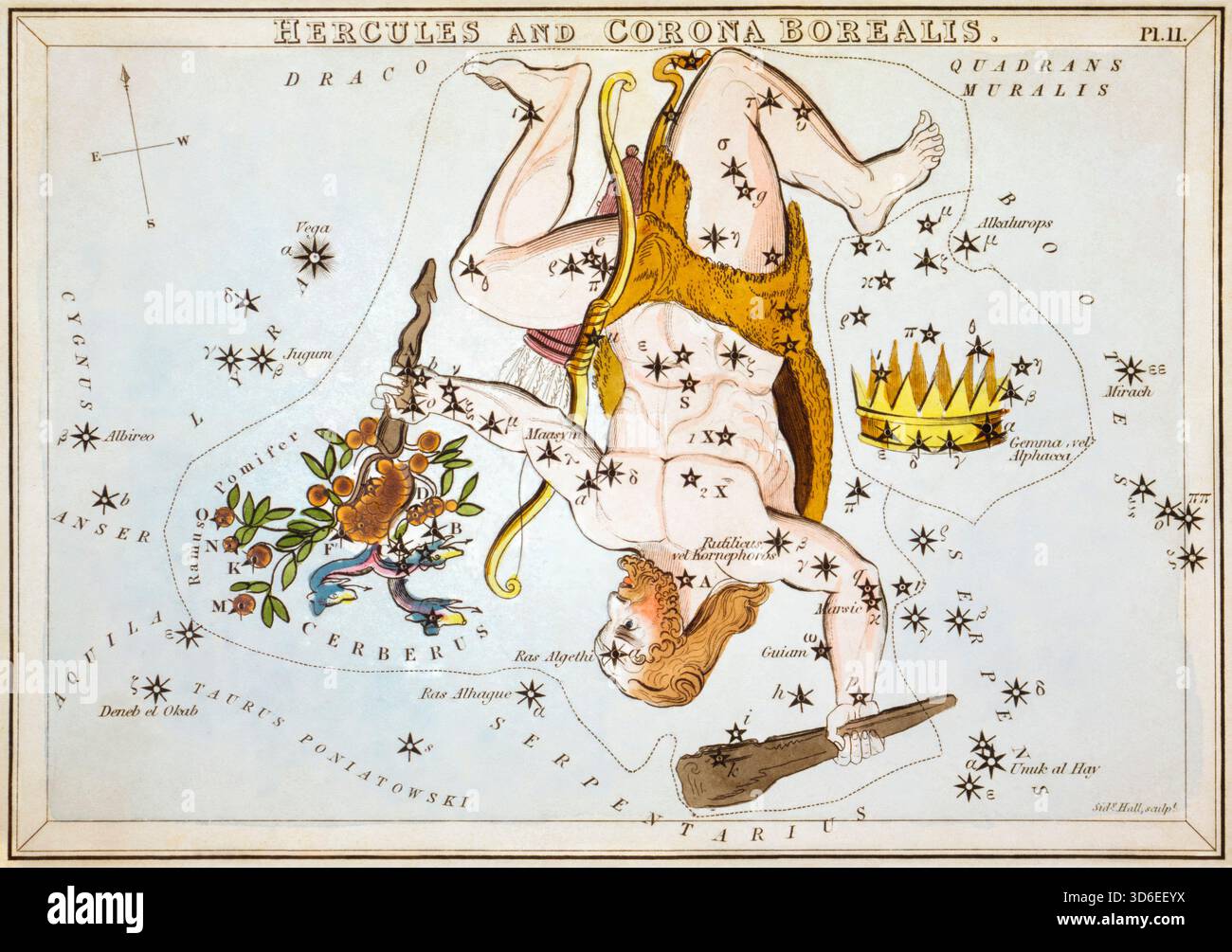 Urania’s Mirror, Hercules and Corona Borealis constellations, vintage ...