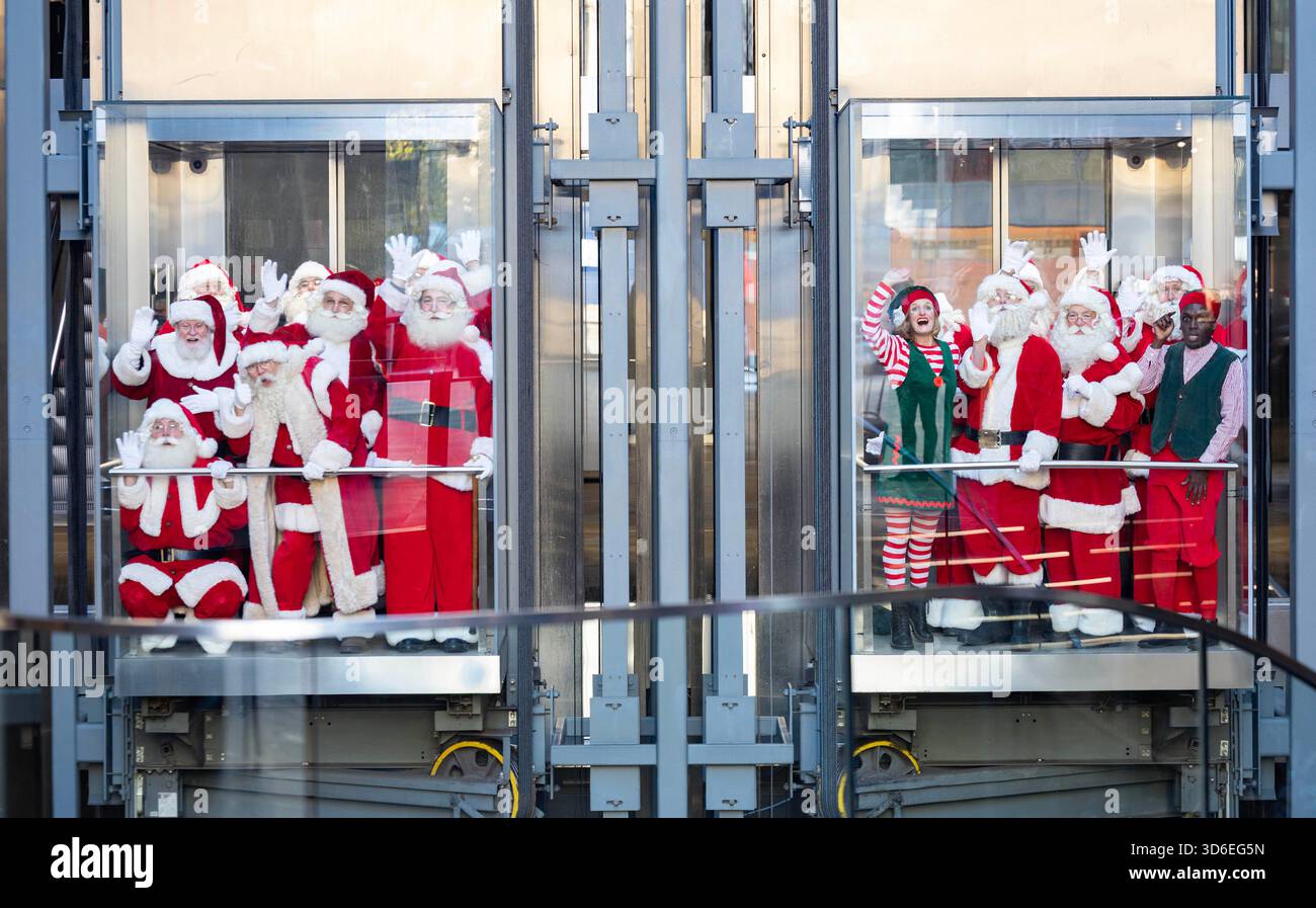 EDITORIAL USE ONLY Santas trained by the Ministry Of Fun's Santa School ...