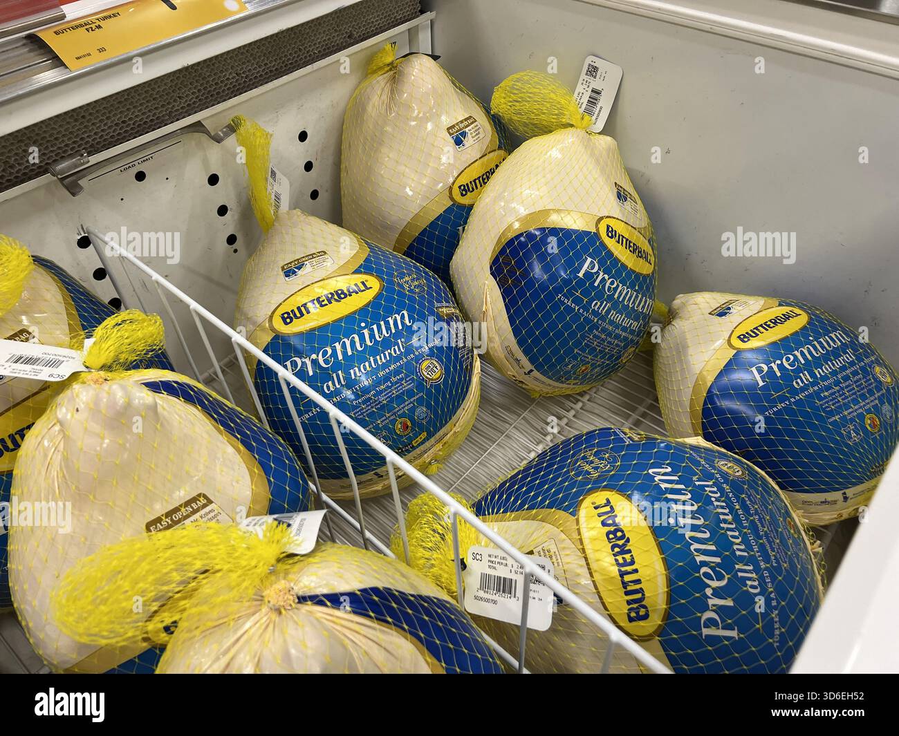Display of Butterball brand frozen Thanksgiving turkeys in a ...