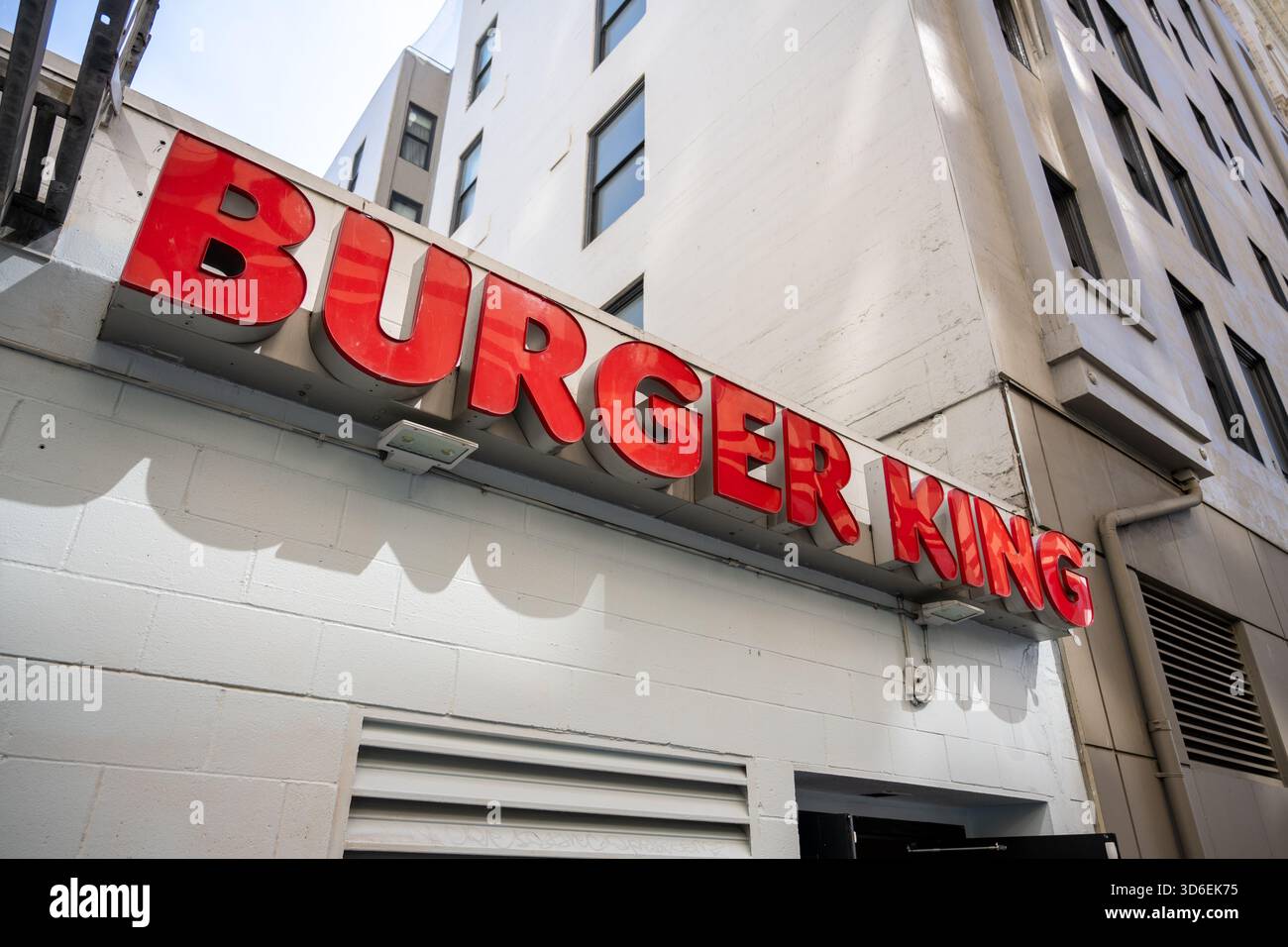Close-up of Burger King restaurant sign on exterior wall, San Francisco ...