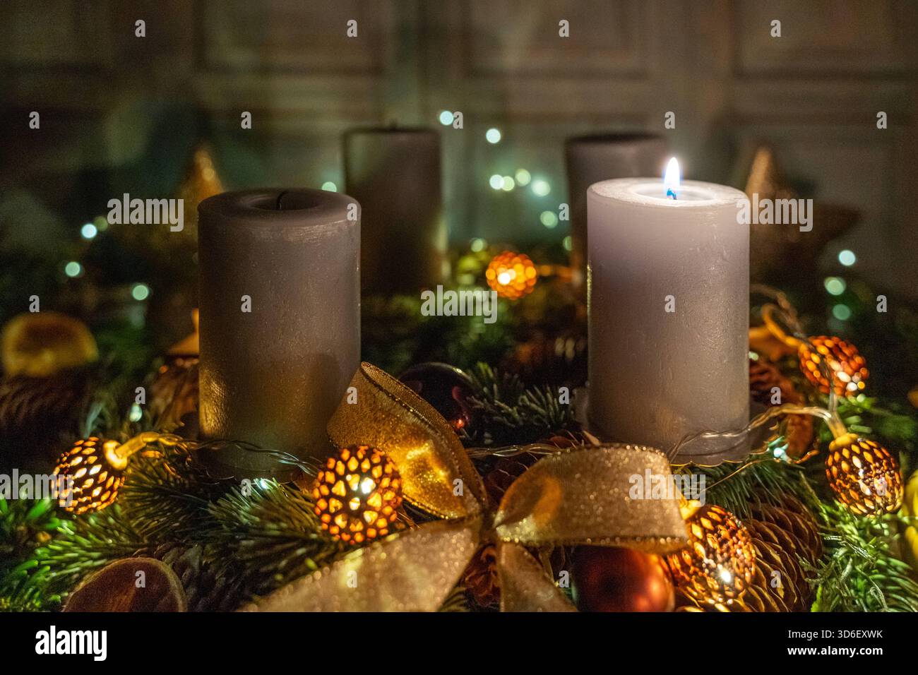 Germany - November 14, 2025: An Advent candle is lit for the first ...