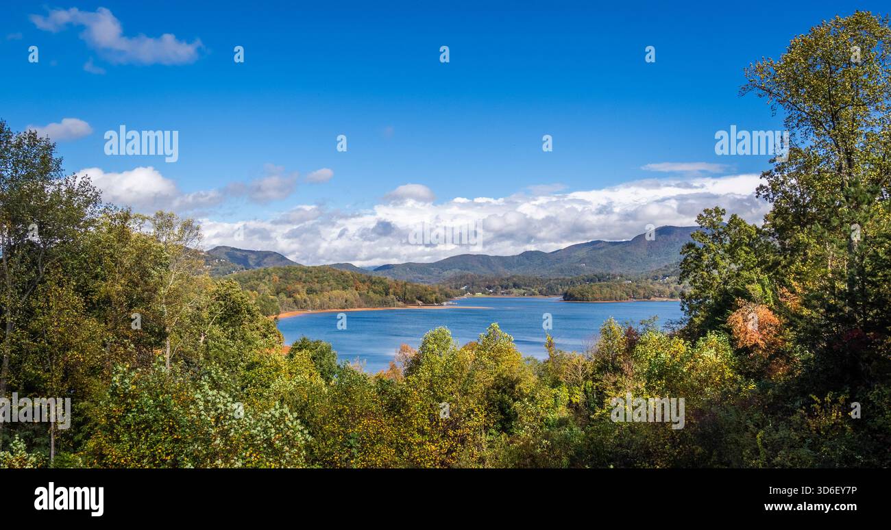 View of Lake Chatuge in the Blue Ridge Mountains of northern Georgia in ...