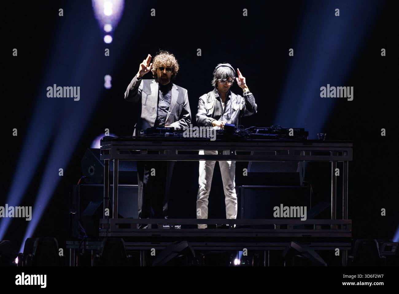 Gaspard Augé and Xavier de Rosnay of Justice perform on stage during ...