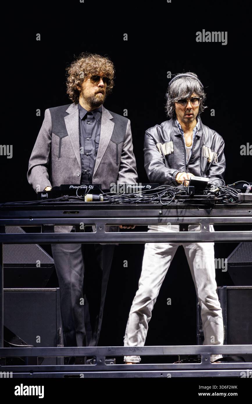 Gaspard Augé and Xavier de Rosnay of Justice perform on stage during ...