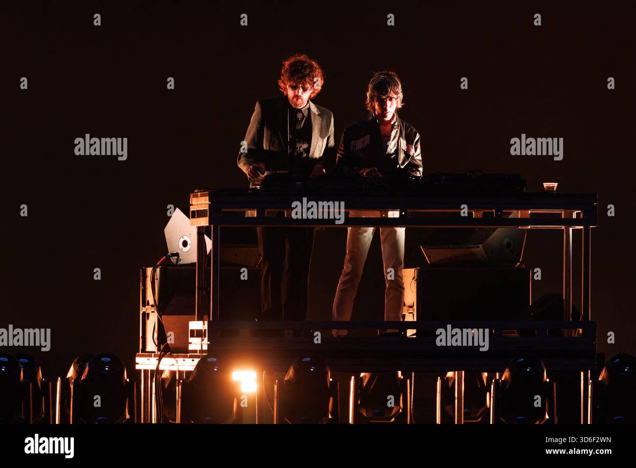 Gaspard Augé and Xavier de Rosnay of Justice perform on stage during ...