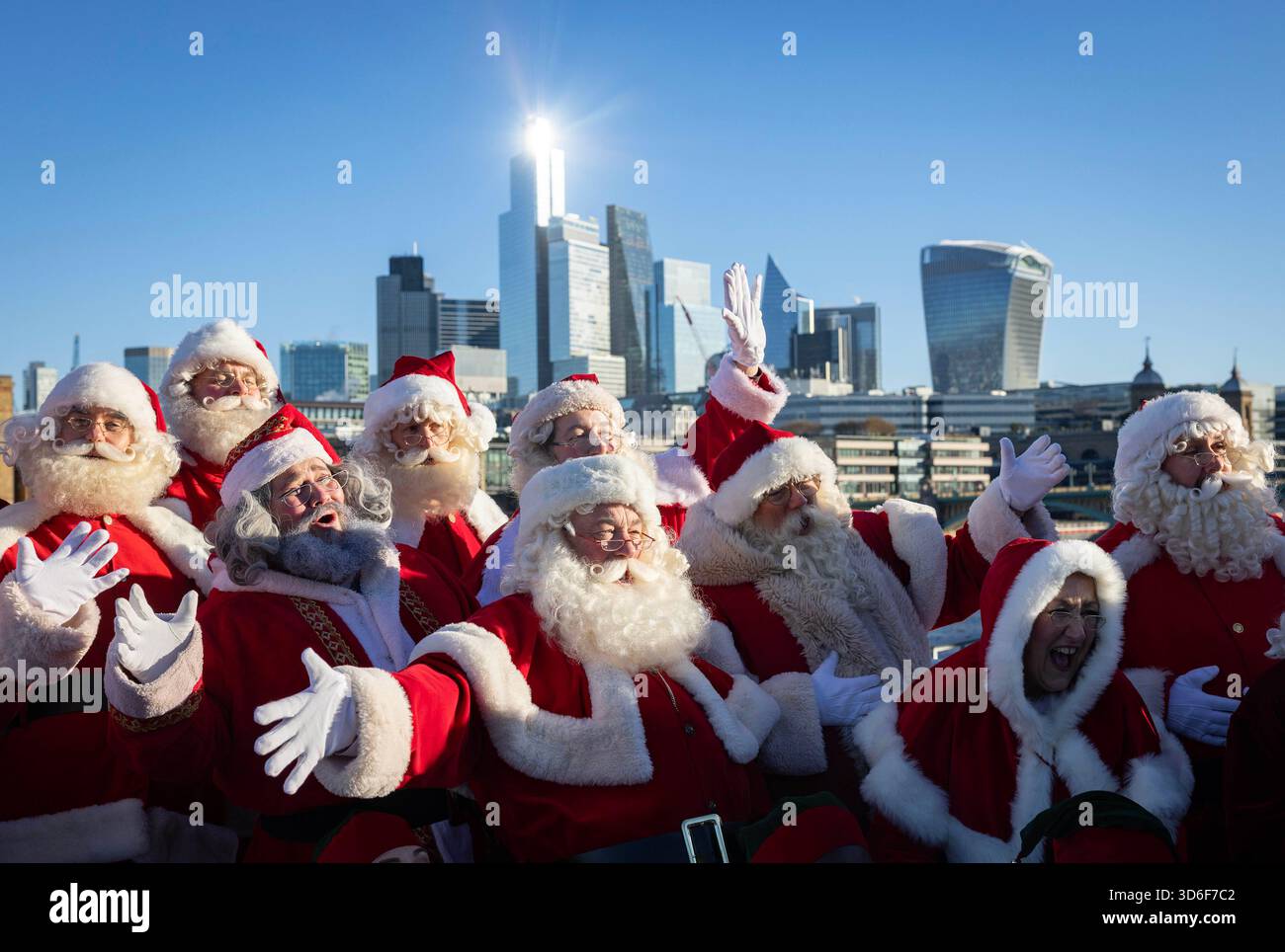 EDITORIAL USE ONLY Santas trained by the Ministry Of Fun's Santa School ...