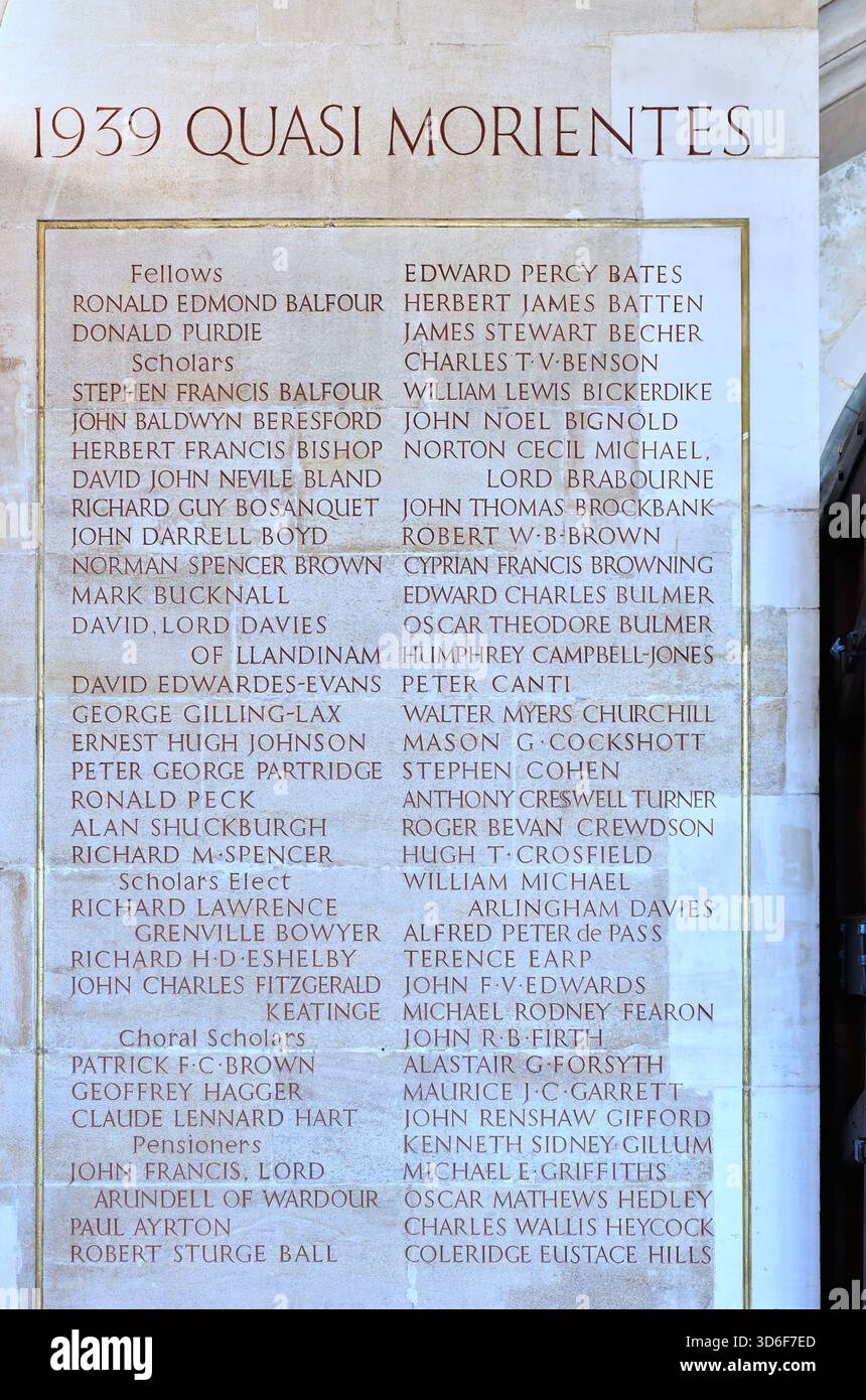Second World War memorial in All Souls chapel at the tudor christian ...