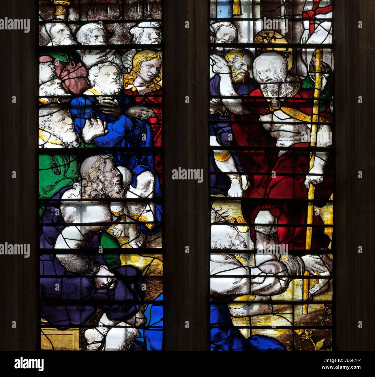 Stained glass window, of the risen Jesus Christ meeting his disciples ...