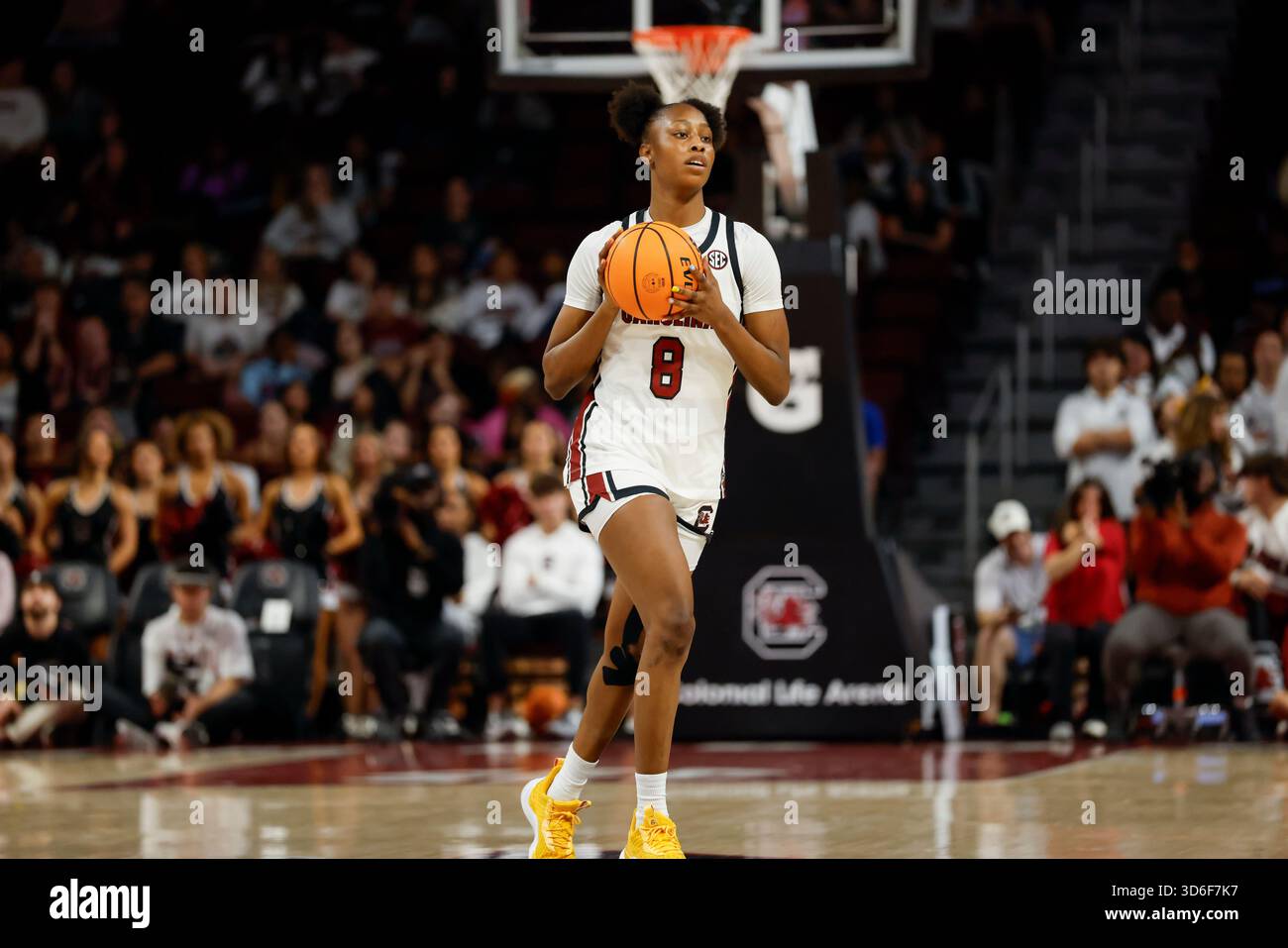 South Carolina forward Joyce Edwards brings the ball upcourt during the ...