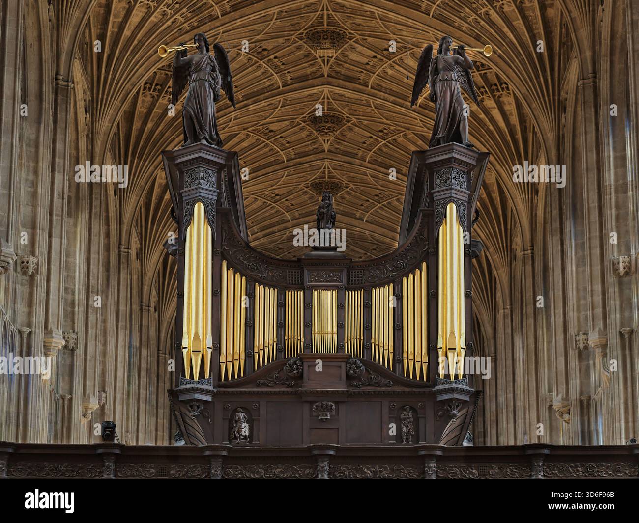 Organ pipes over the oak screen in the ante-chapel of the tudor ...
