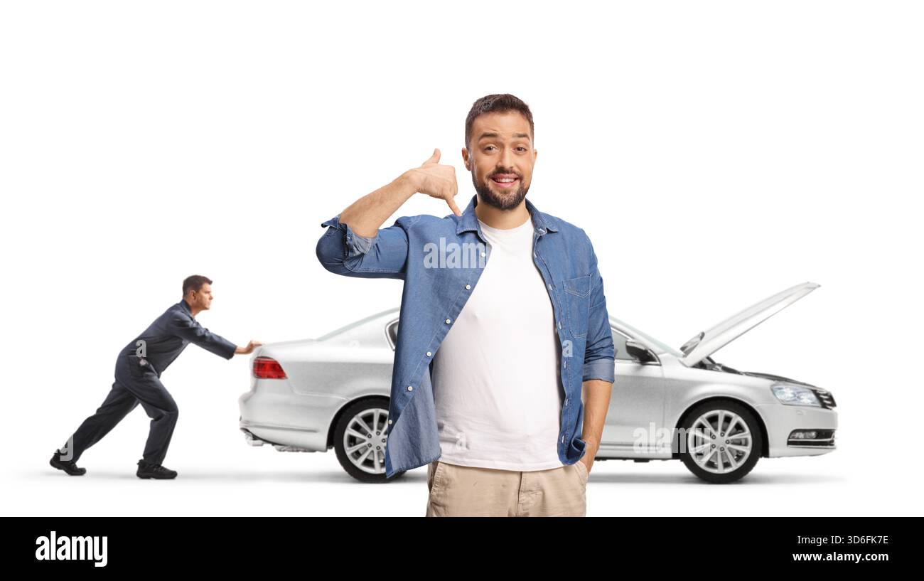 Guy calling mechanic service hi-res stock photography and images - Alamy