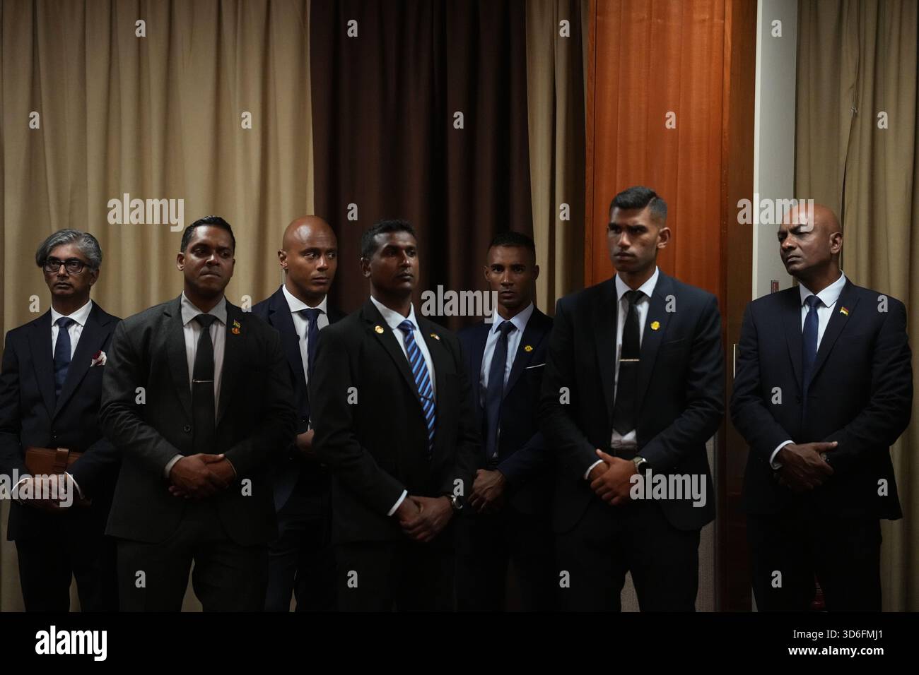 Mauritius security members stand during a press conference held by ...