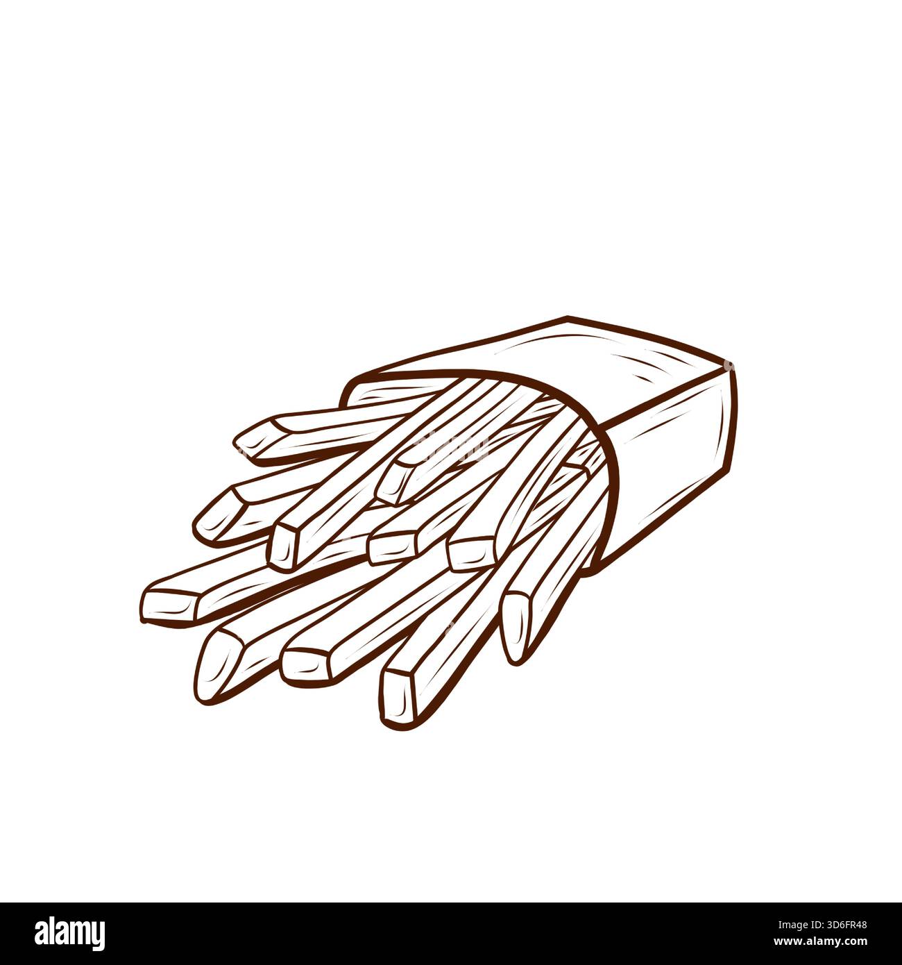 French fries spilling from a package lying on its side. Vector ...