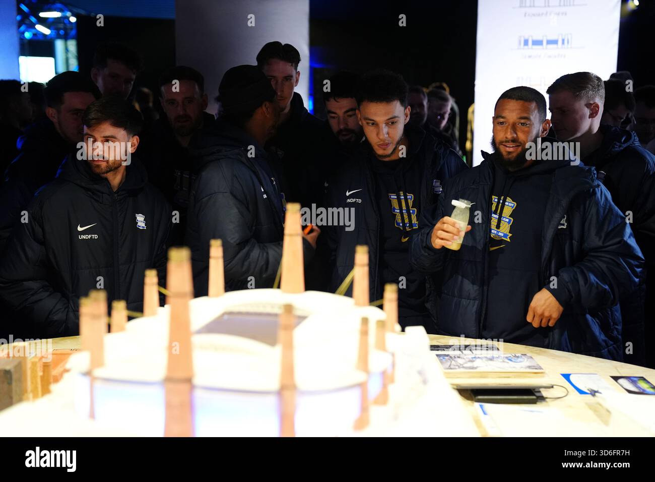 Birmingham City players look on at a Diorama of Birmingham City ...