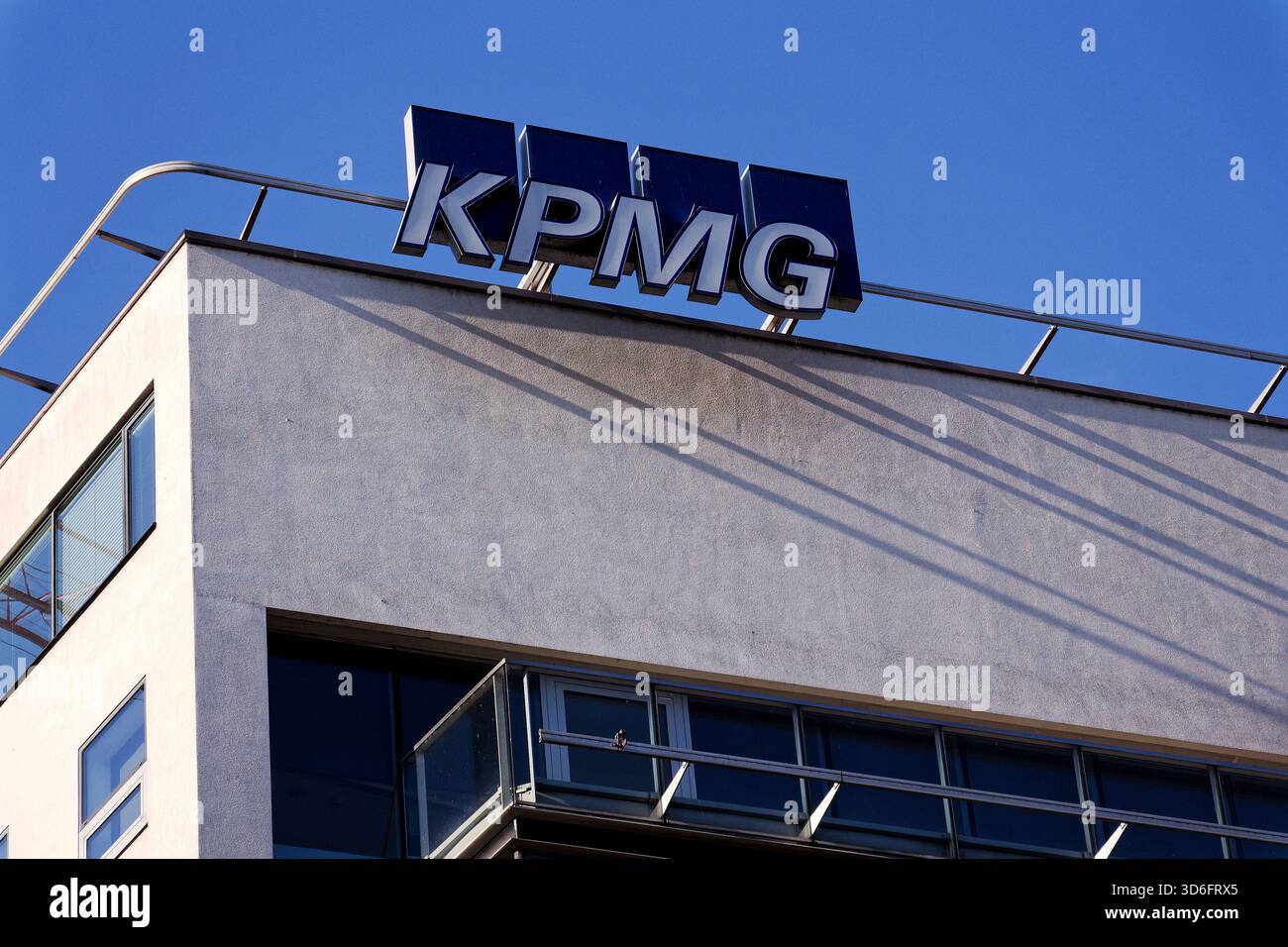 Professional service company KPMG logo on the headquarters building on ...