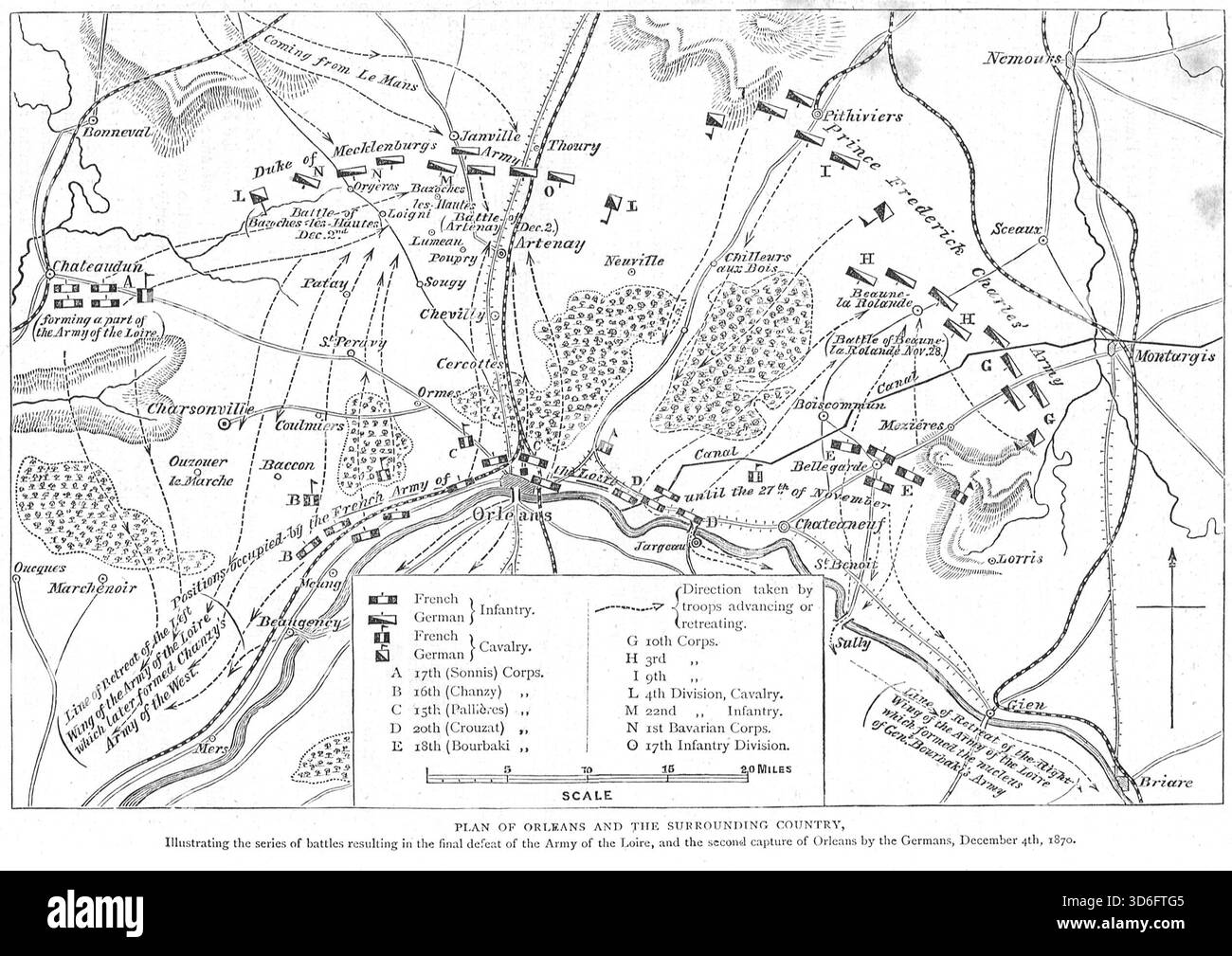 Map of the Second Battle of Orléans, 3–4 December 1870, during the ...