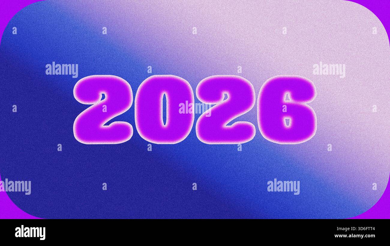Bold purple numbers spelling 2026 are centered on a smooth blue and ...