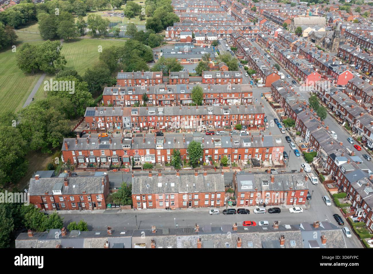 Aerial drone photo of the village of Beeston in Leeds West Yorkshire ...