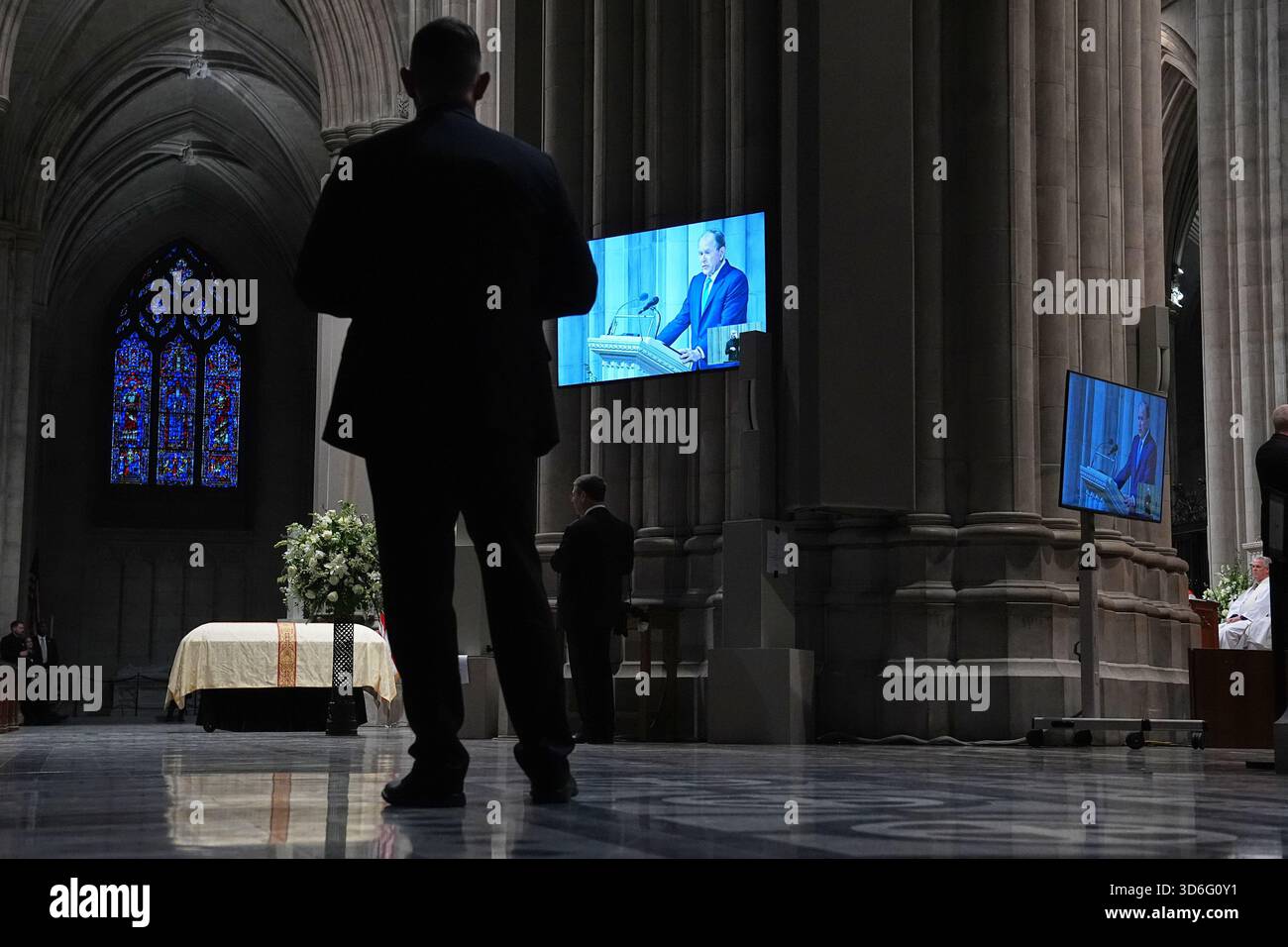 Former President George W. Bush is seen speaking a tribute on the ...
