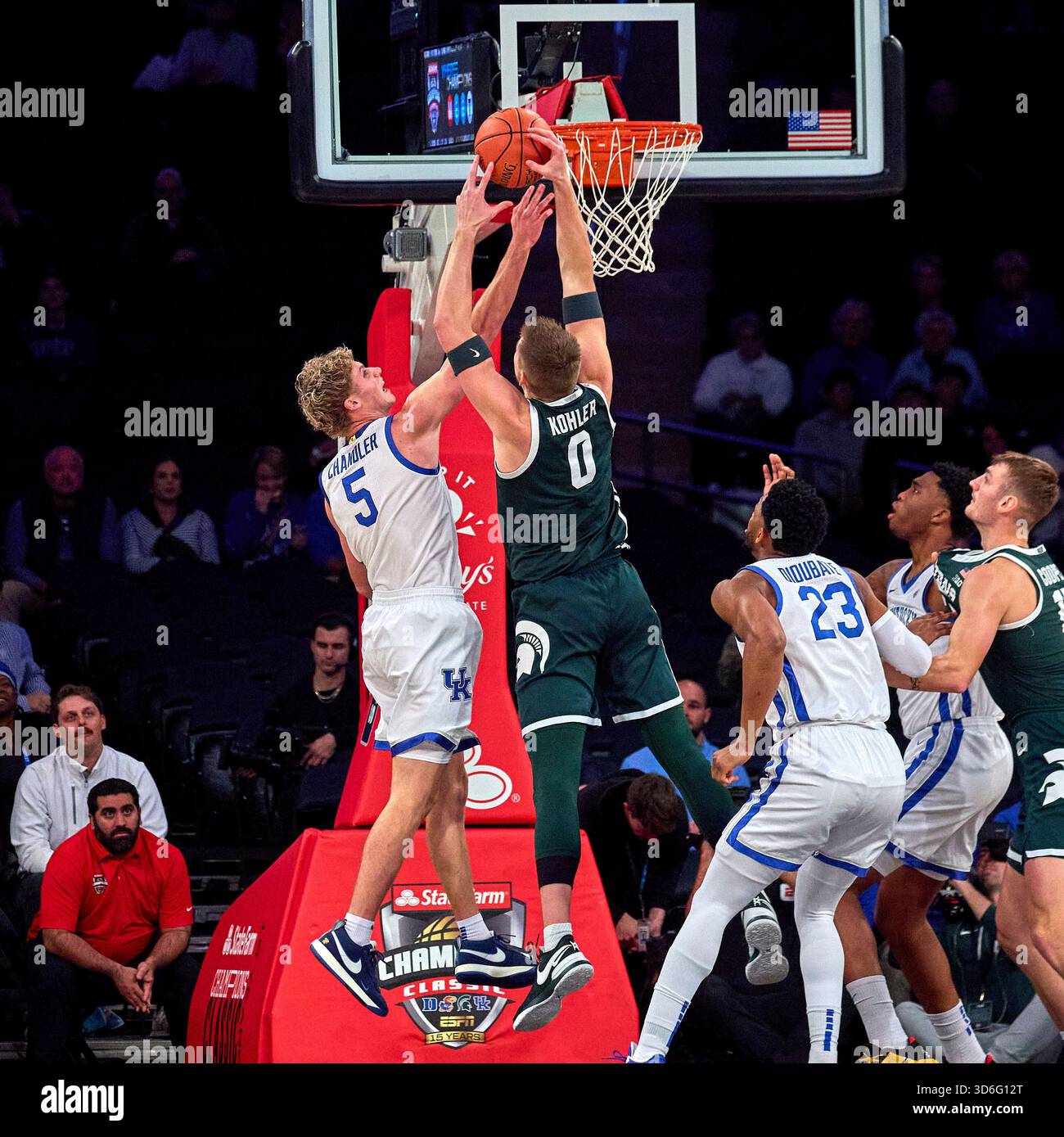 Kentucky Wildcats guard Collin Chandler (5) blocks Michigan State ...