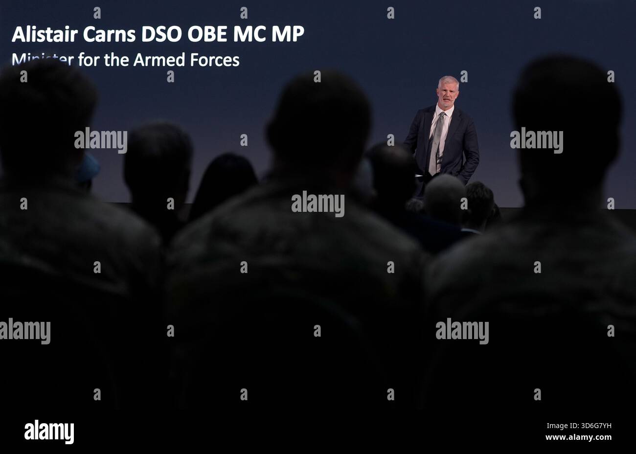 Armed Forces minister Al Carns speaking during an event at the STARK ...