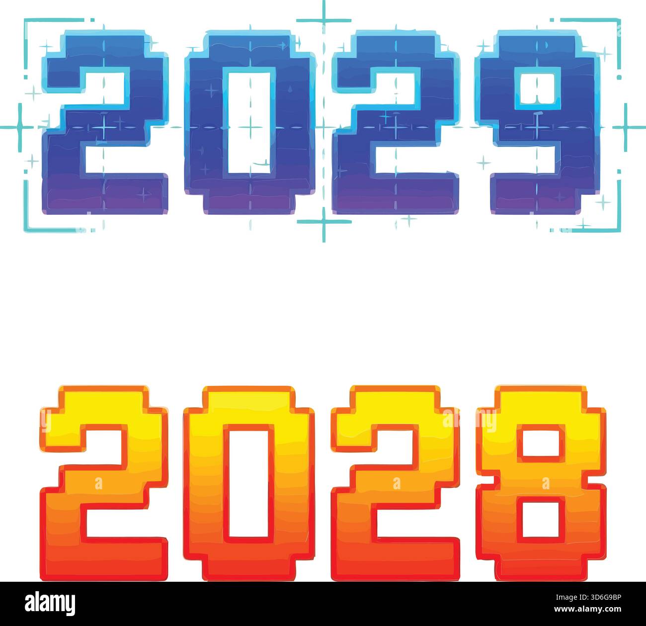 Pixel Art New Year Typography Set for 2028 and 2029 Digital Graphics ...