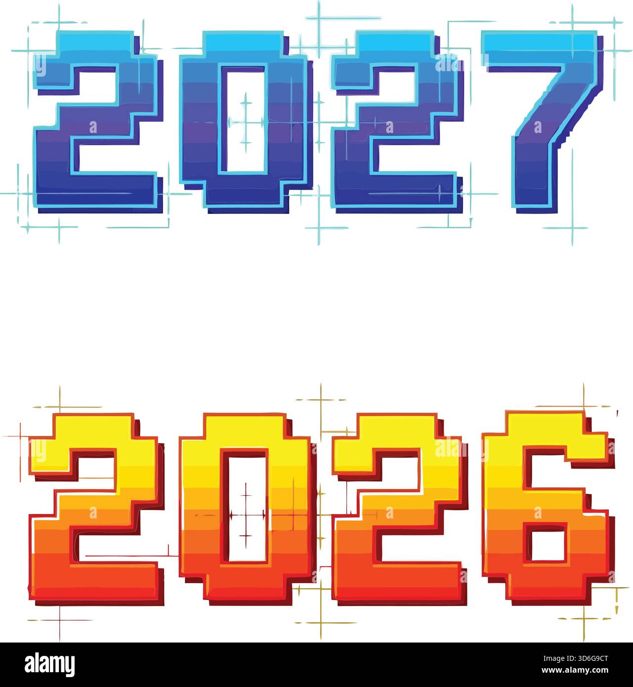 Pixel Art New Year Typography for 2026 and 2027 Calendar and Digital ...