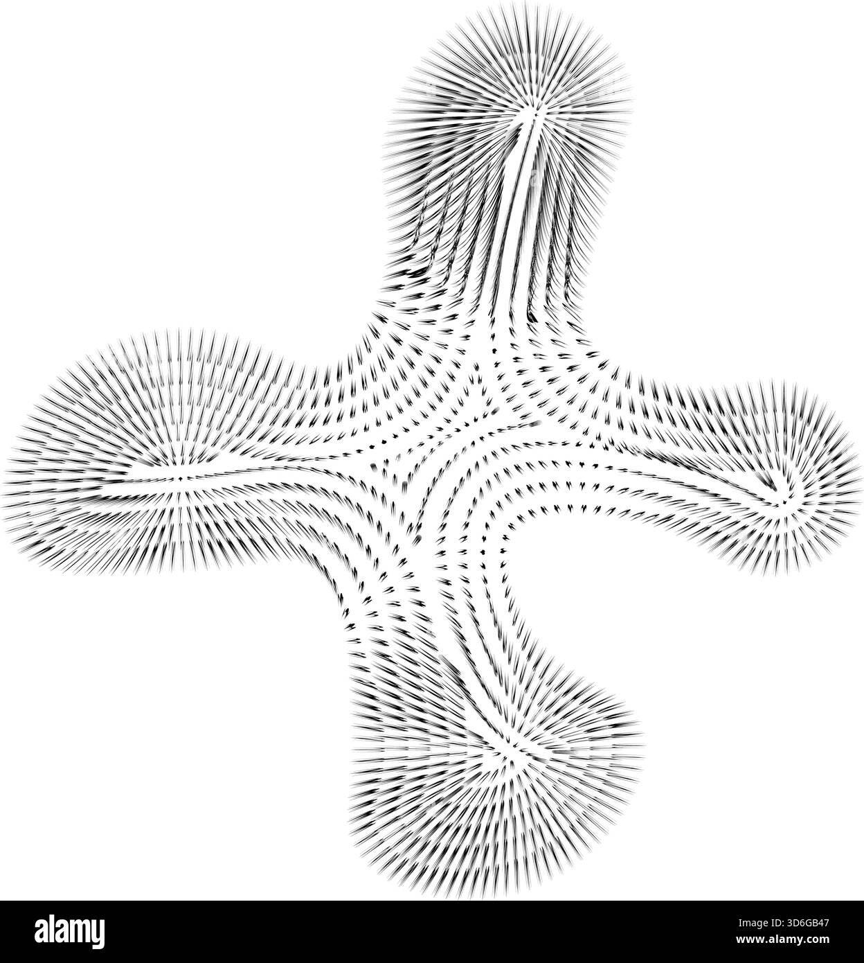 Intersecting curves in a cross-shaped layout create a stylized ...