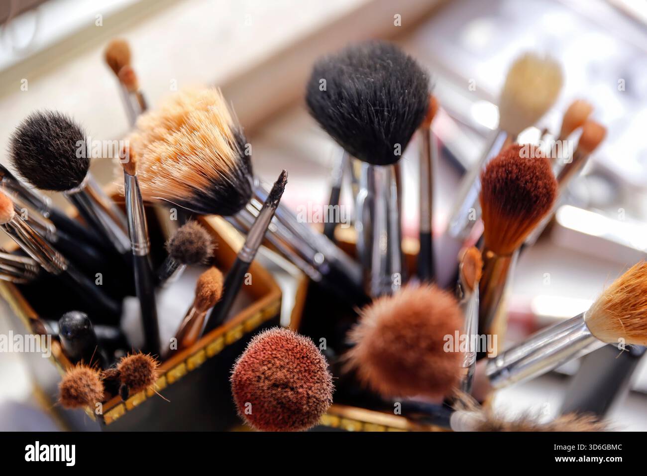 Complete brush set for makeup, featuring various shapes and bristles ...