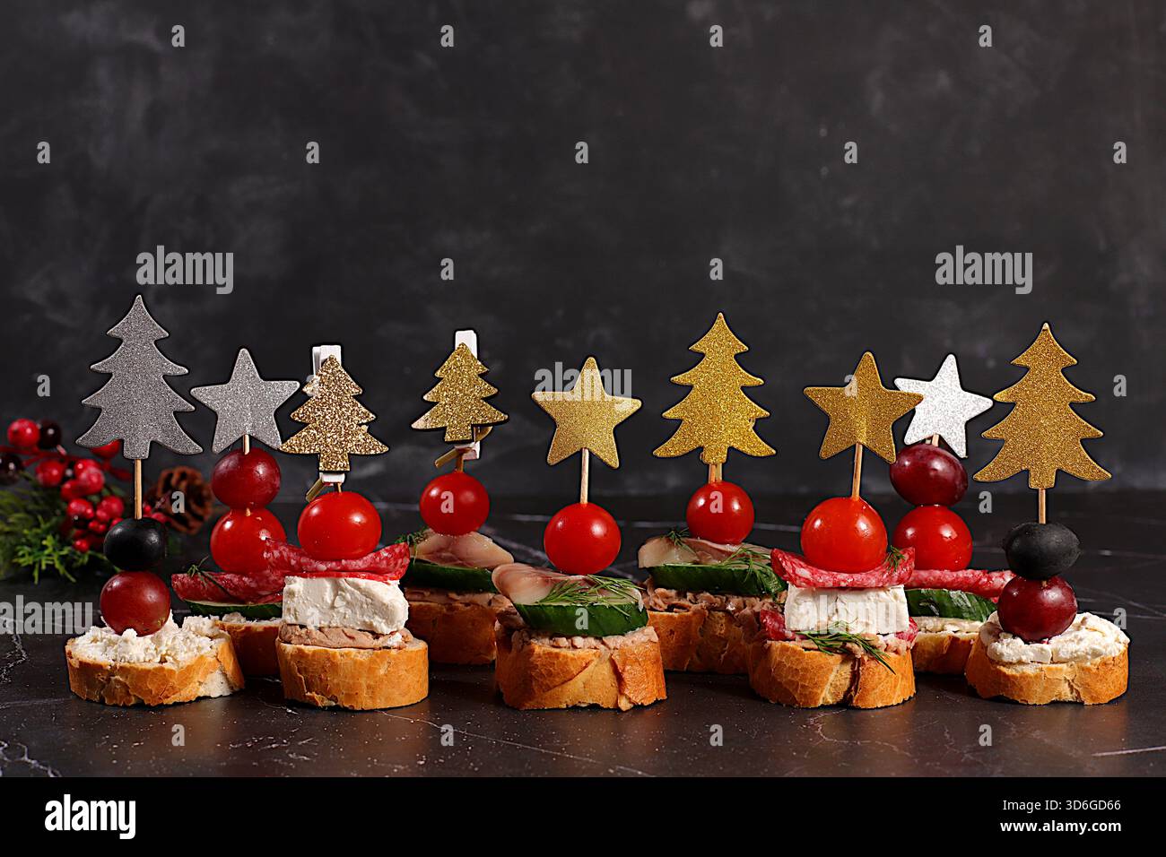 An assortment of various Canapes with tomatoes, pate, mozzarella cheese ...