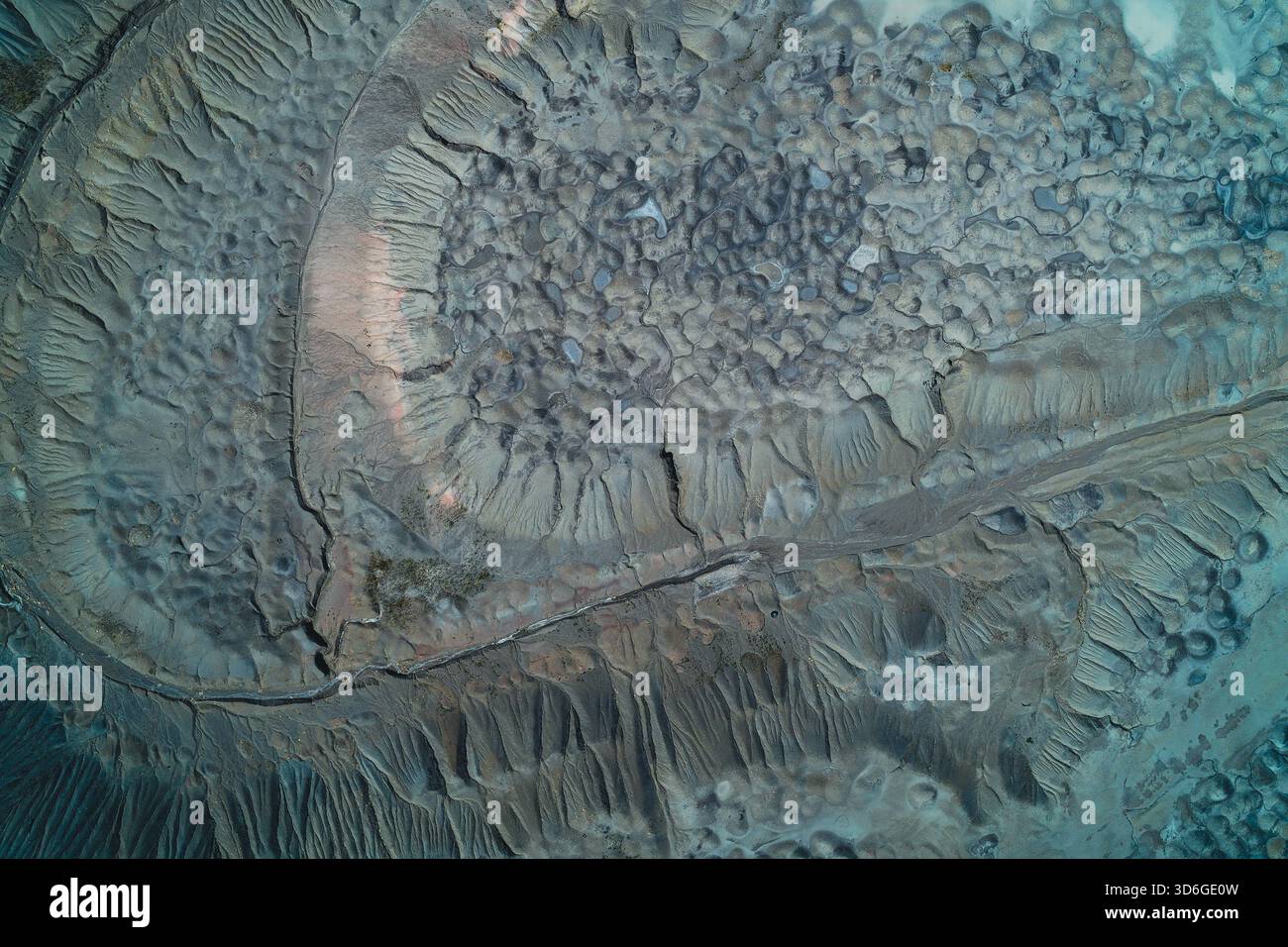 Top-down aerial view of a huge industrial waste dump or slag pile ...