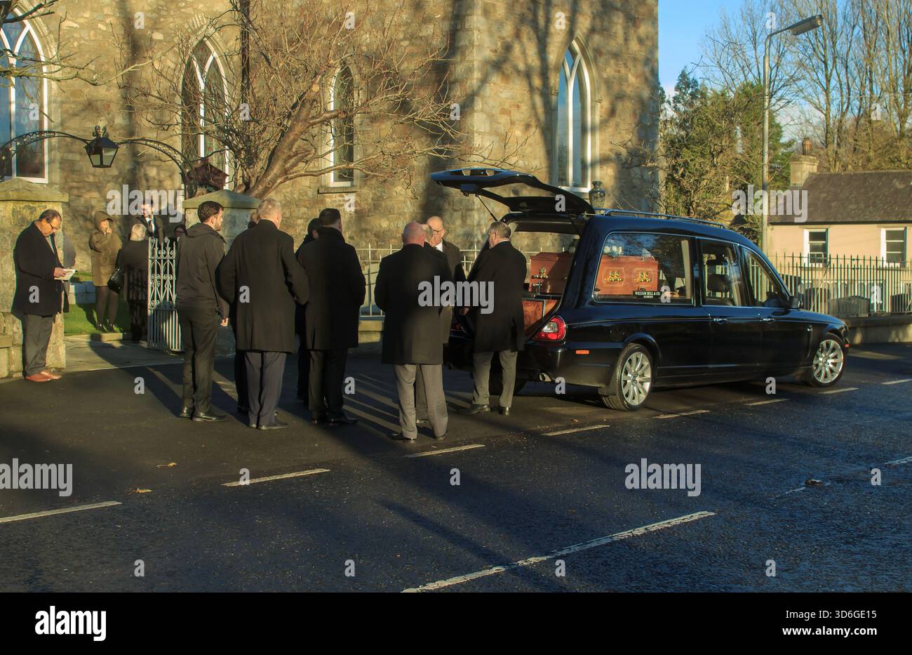 20 November 2025 A Funeral Hearse outside Ballygooland Parish Church in ...