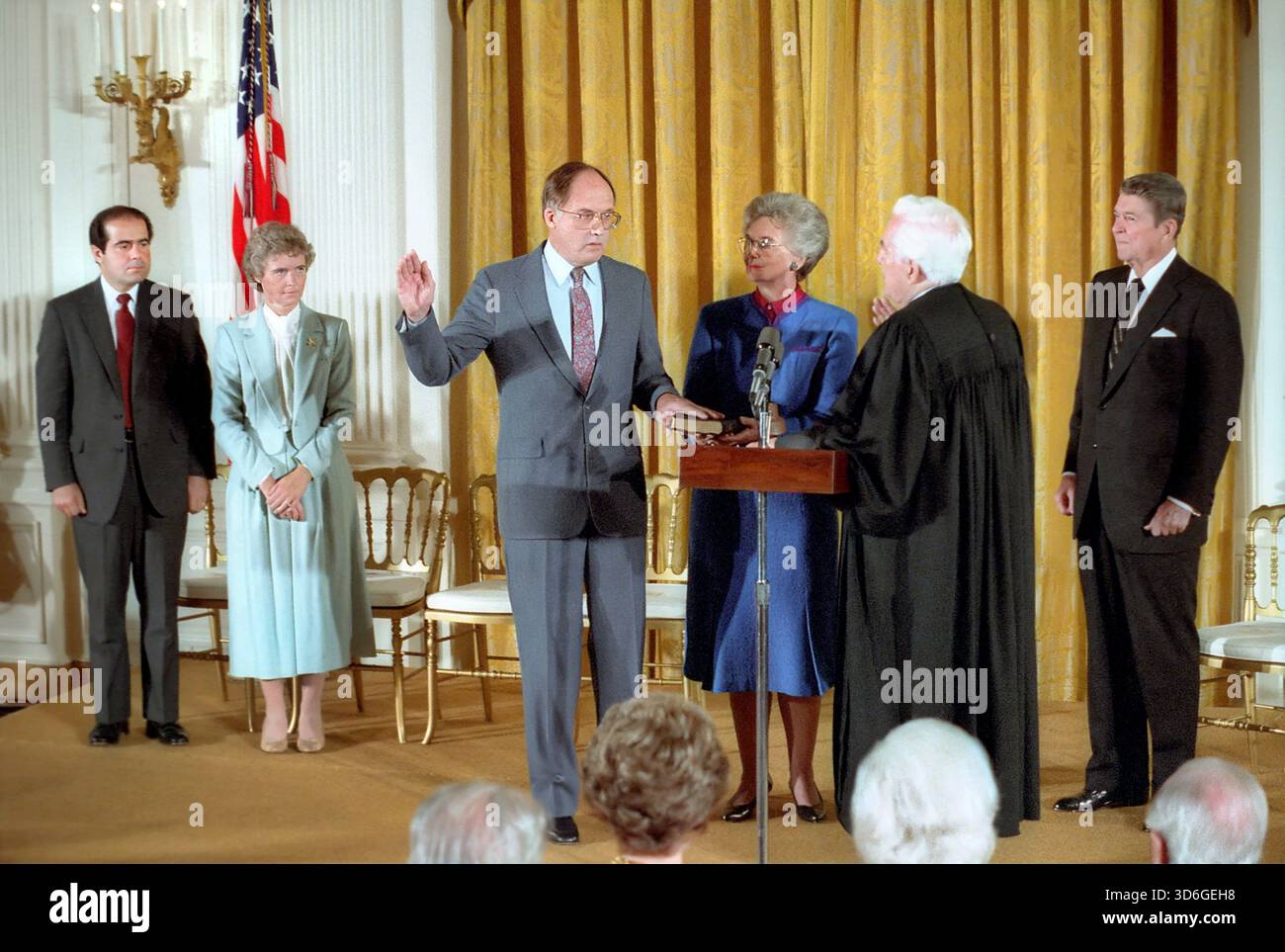 U.S. President Ronald Reagan watching swearing-In ceremony for Chief ...